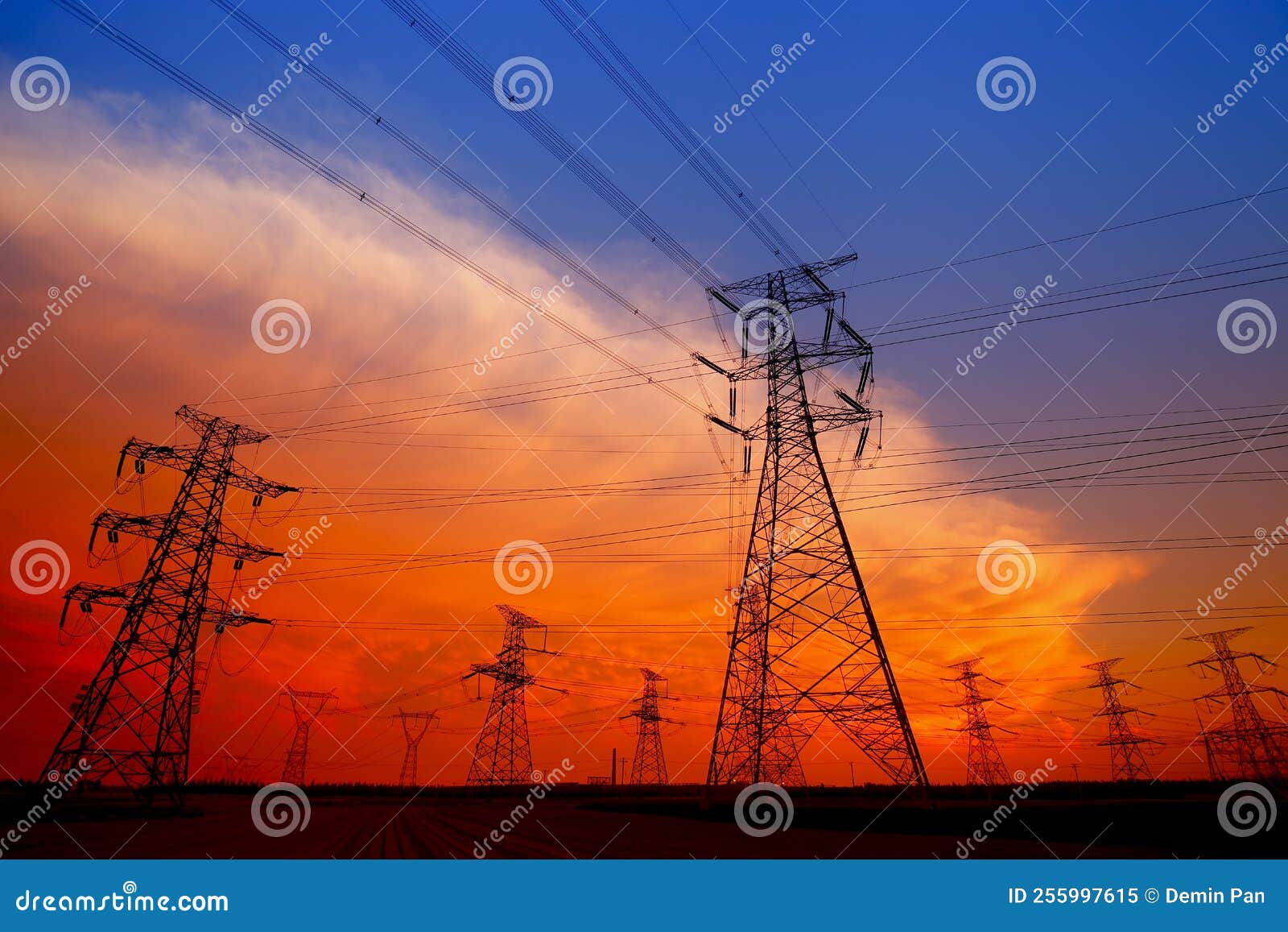 Pylon, High-voltage Tower Sky Background Stock Image - Image of night ...
