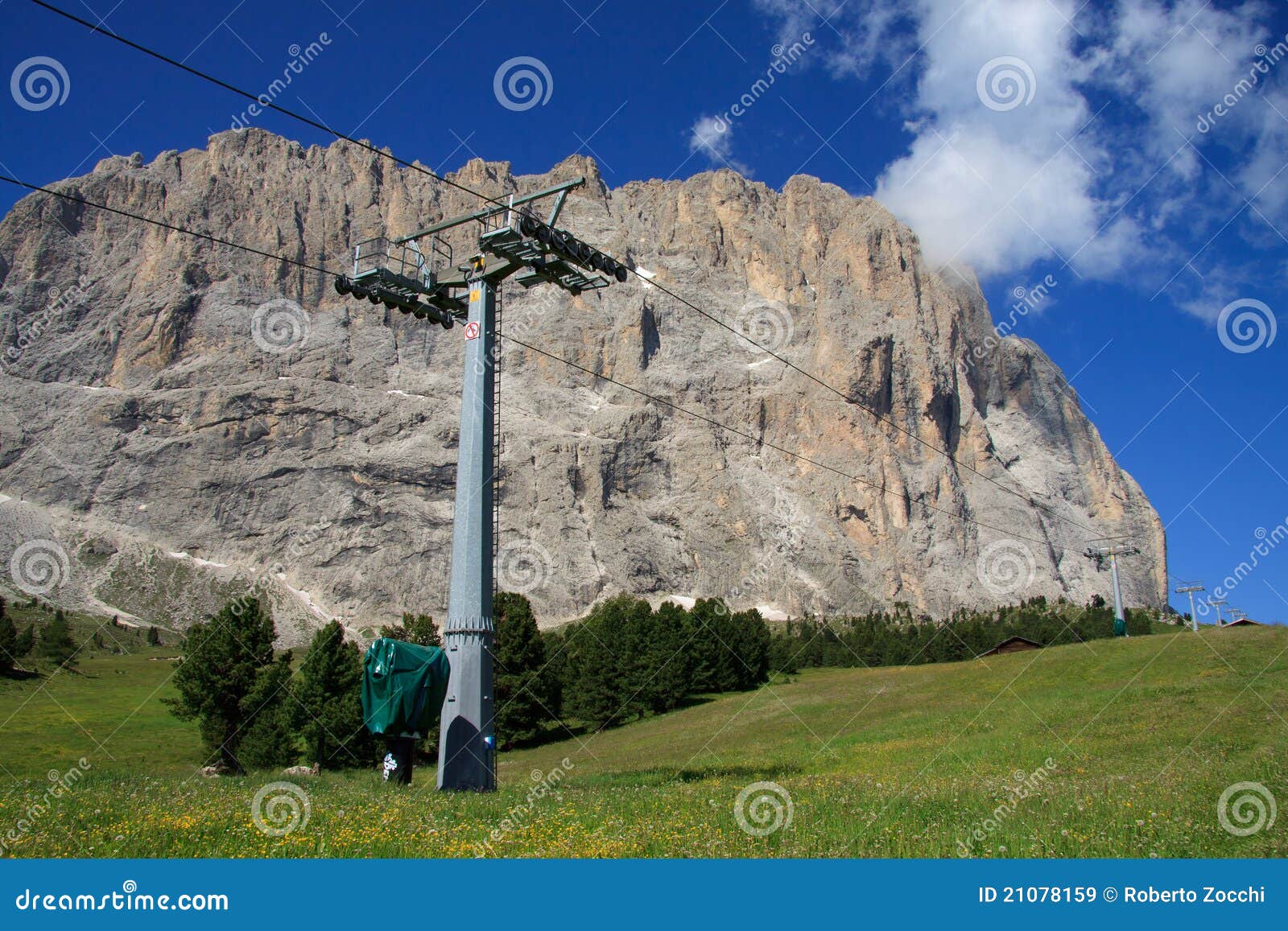 Pylon of the Cable Car and Sassolungo Stock Image - Image of wire ...