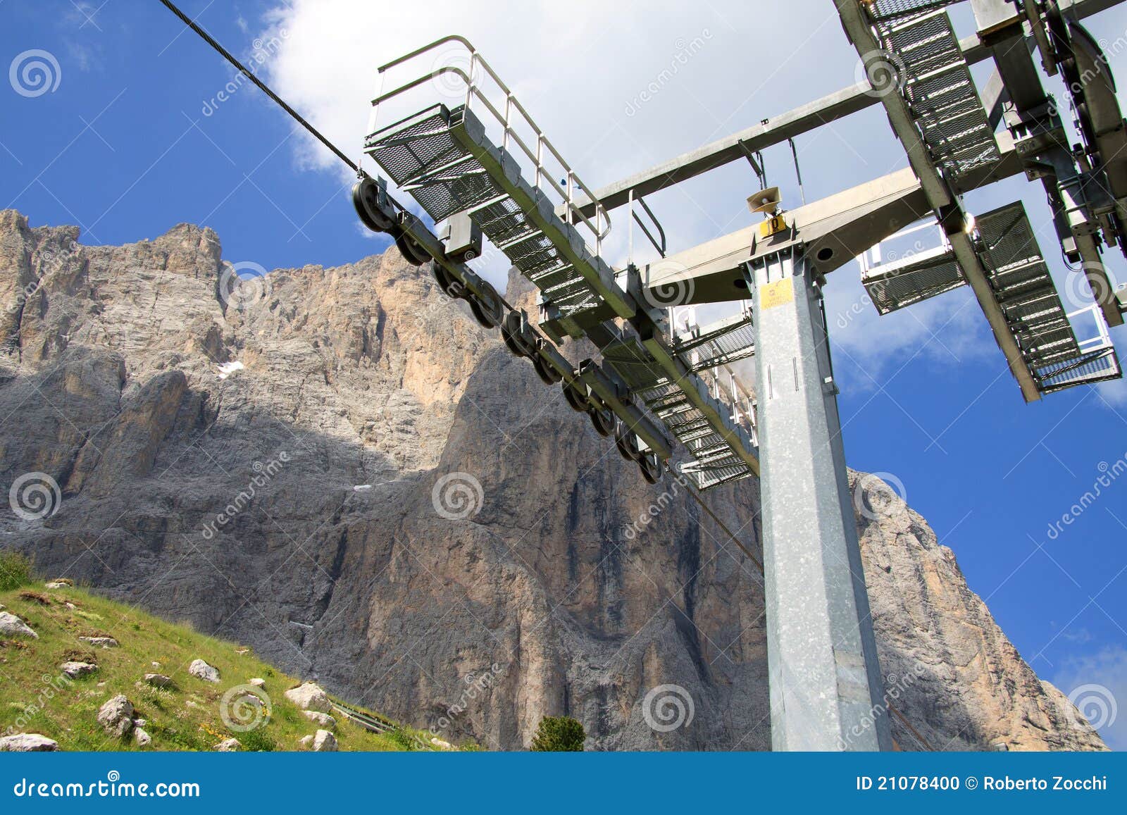 Pylon of the Cable Car and Sassolungo Stock Photo - Image of dolomite ...