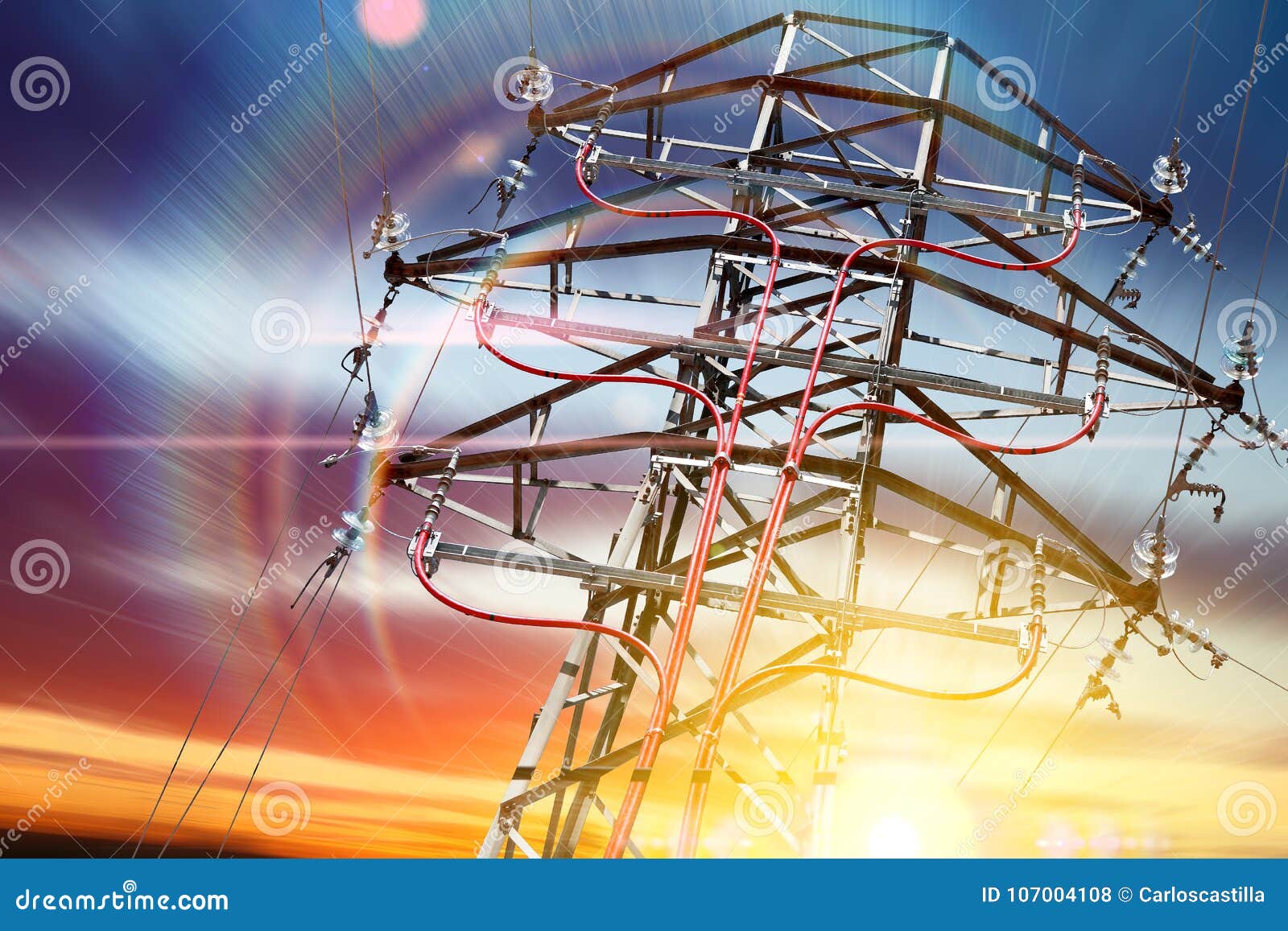 Pylon and sunset landscape stock photo. Image of energetic - 107004108