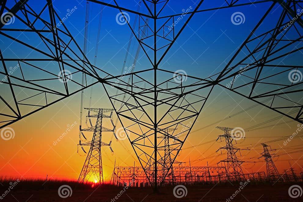 Pylon, High-voltage Tower Sky Background Stock Image - Image of pylon ...
