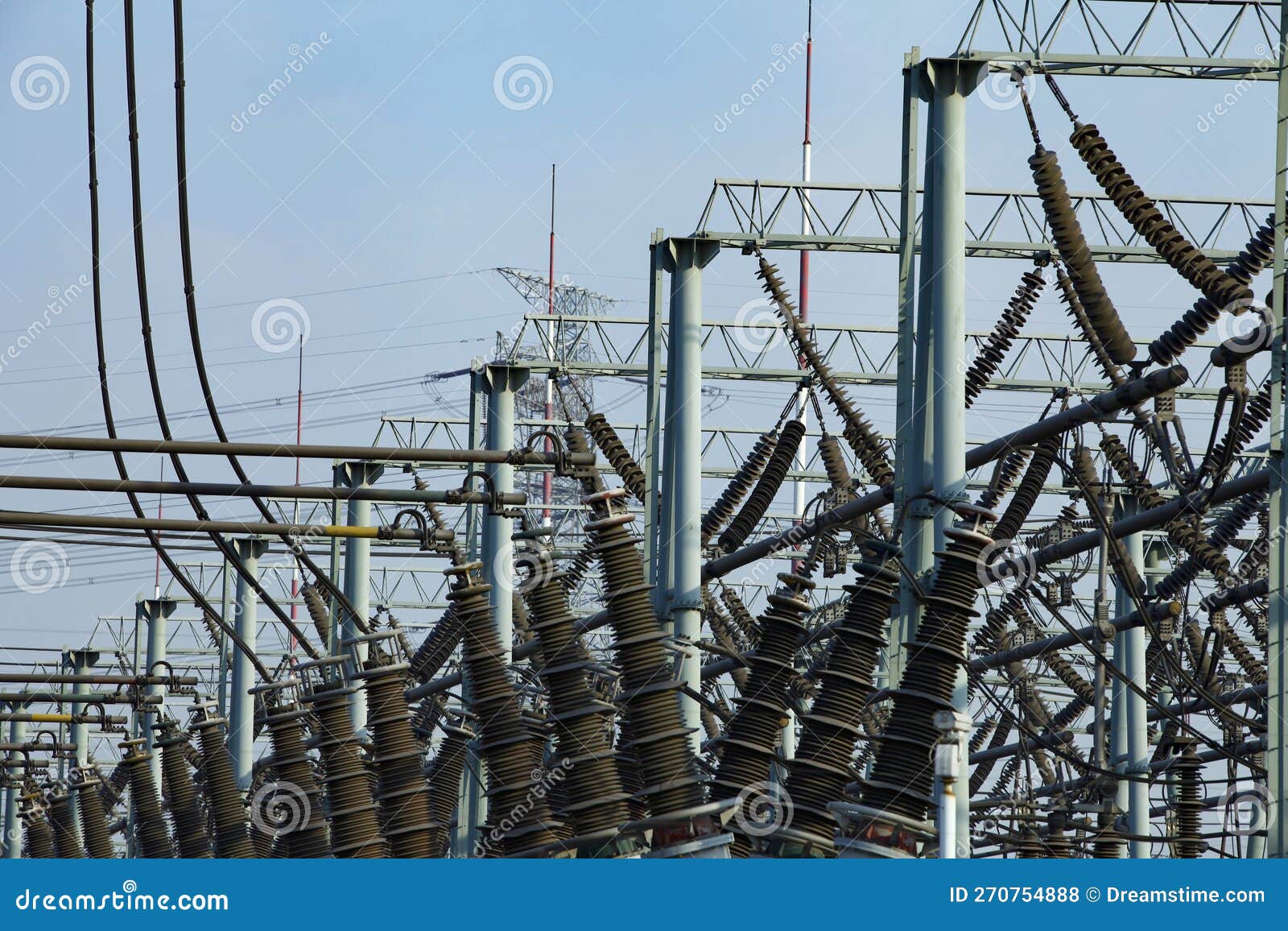 Pylon, High-voltage Tower Sky Background Stock Photo - Image of ...