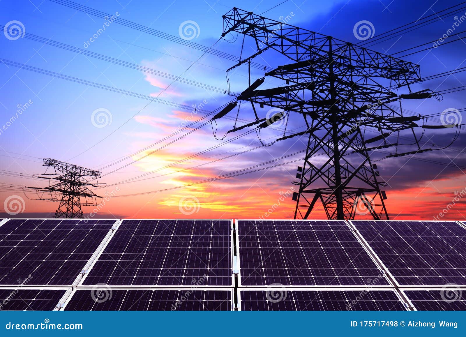 Pylon and Photovoltaic Panels Stock Photo - Image of tower, line: 175717498