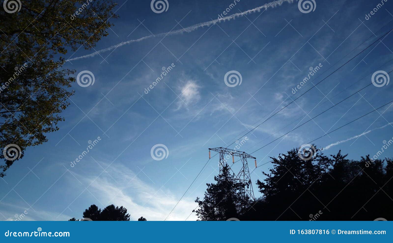 Pylon stock photo. Image of pylon, blue, evening, summer - 163807816