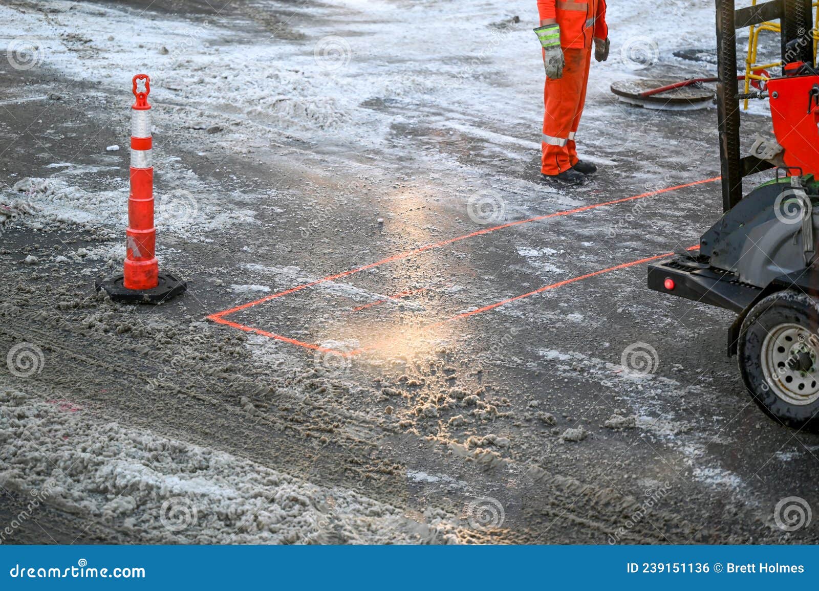 Pavement Spray Painted Sign Showing Two Blue Feet Marks Inside A Circle ...