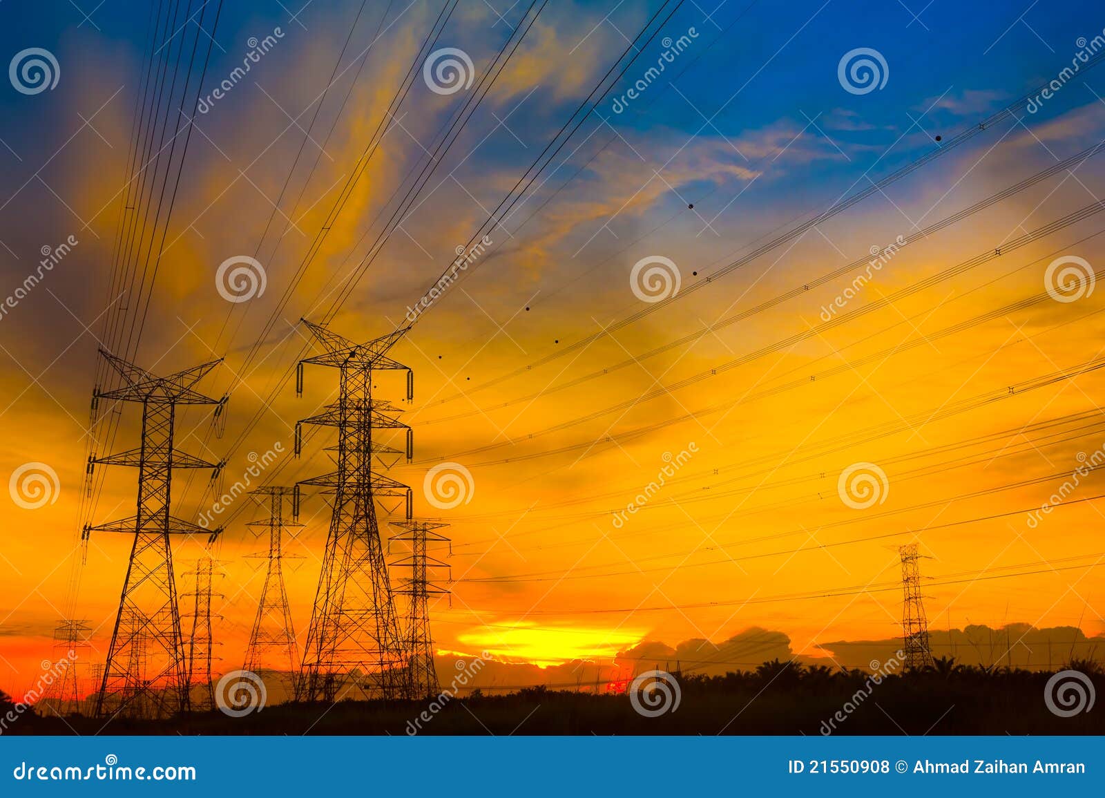 Pylon at sunset stock photo. Image of distribution, orange - 21550908