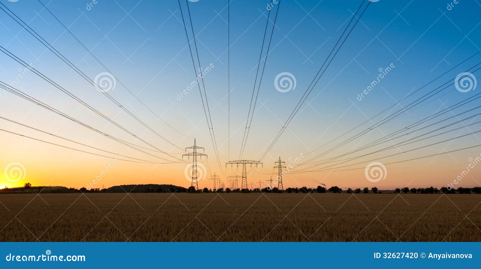 Pylon sunset stock photo. Image of industrial, electric - 32627420