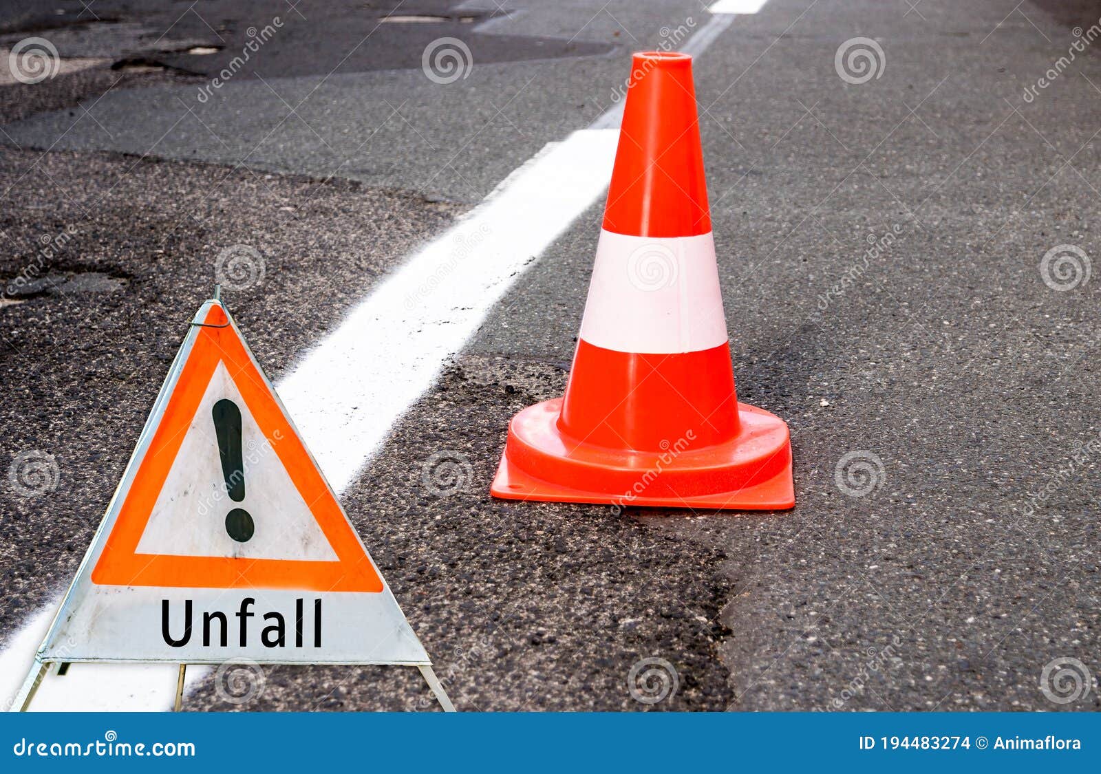 Pylons with Accident Triangle in German Stock Photo - Image of pylons ...