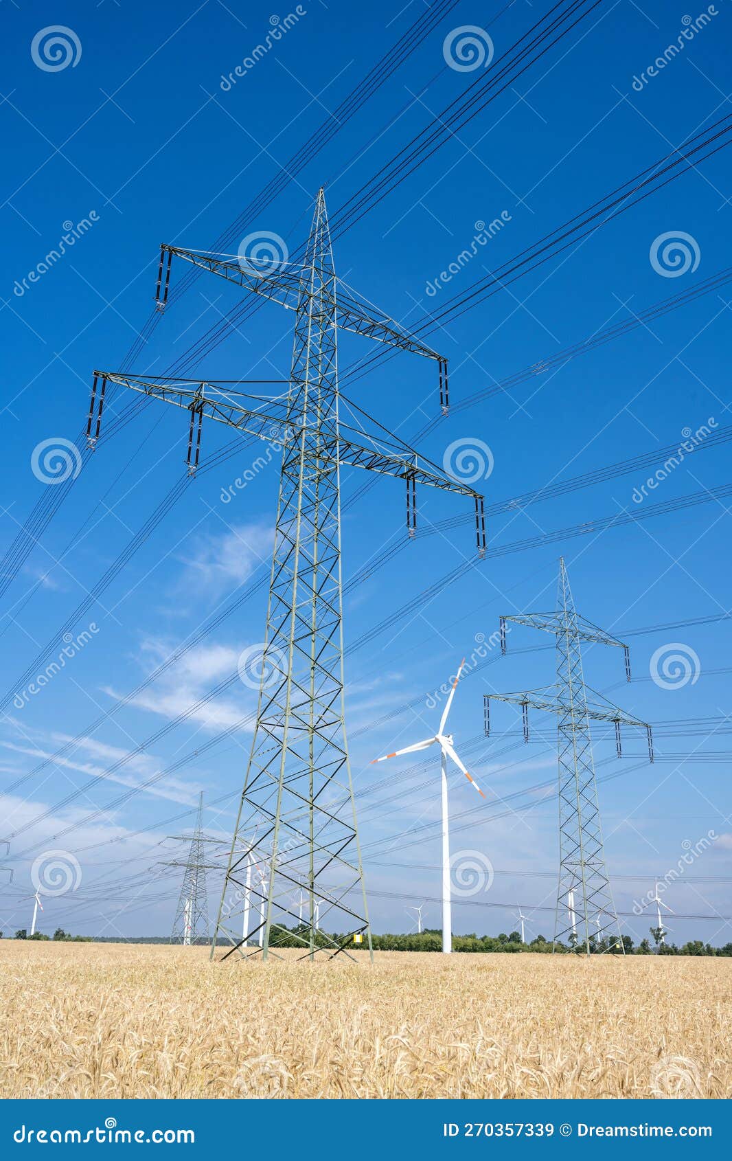 Pylons, Power Lines and Wind Turbines Stock Image - Image of grid ...
