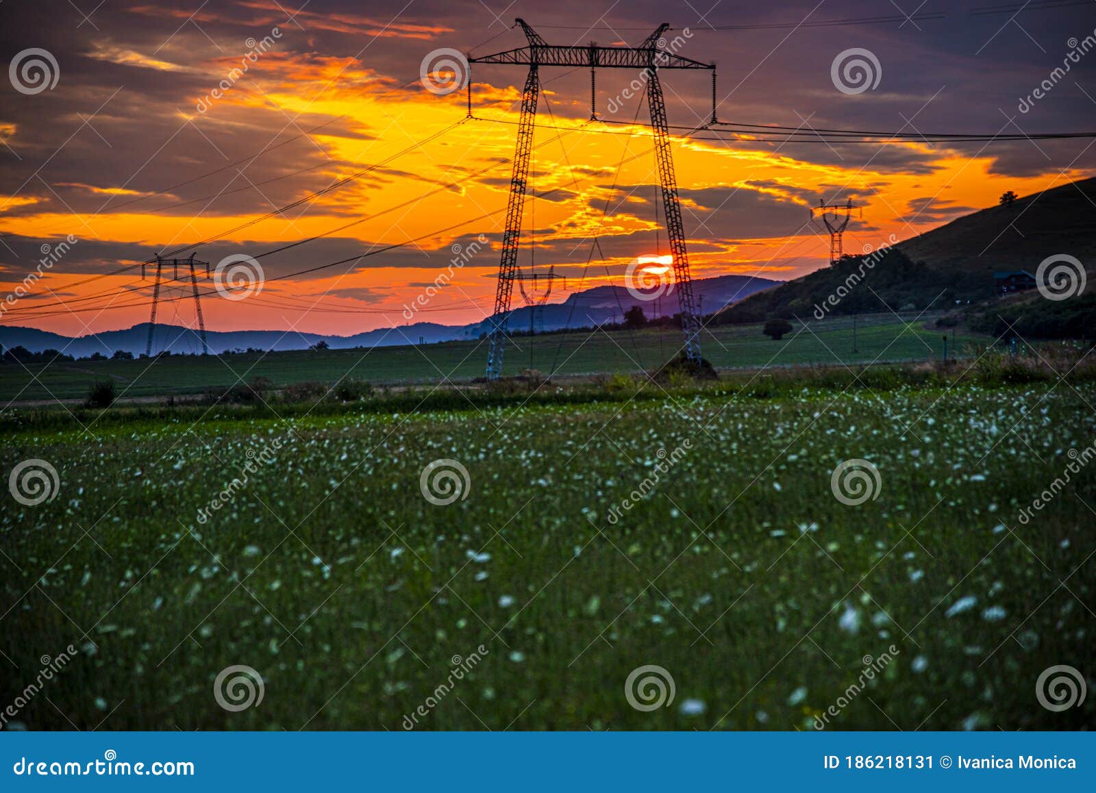 Pylons he Summer at the Sunset Stock Image - Image of carpathian ...