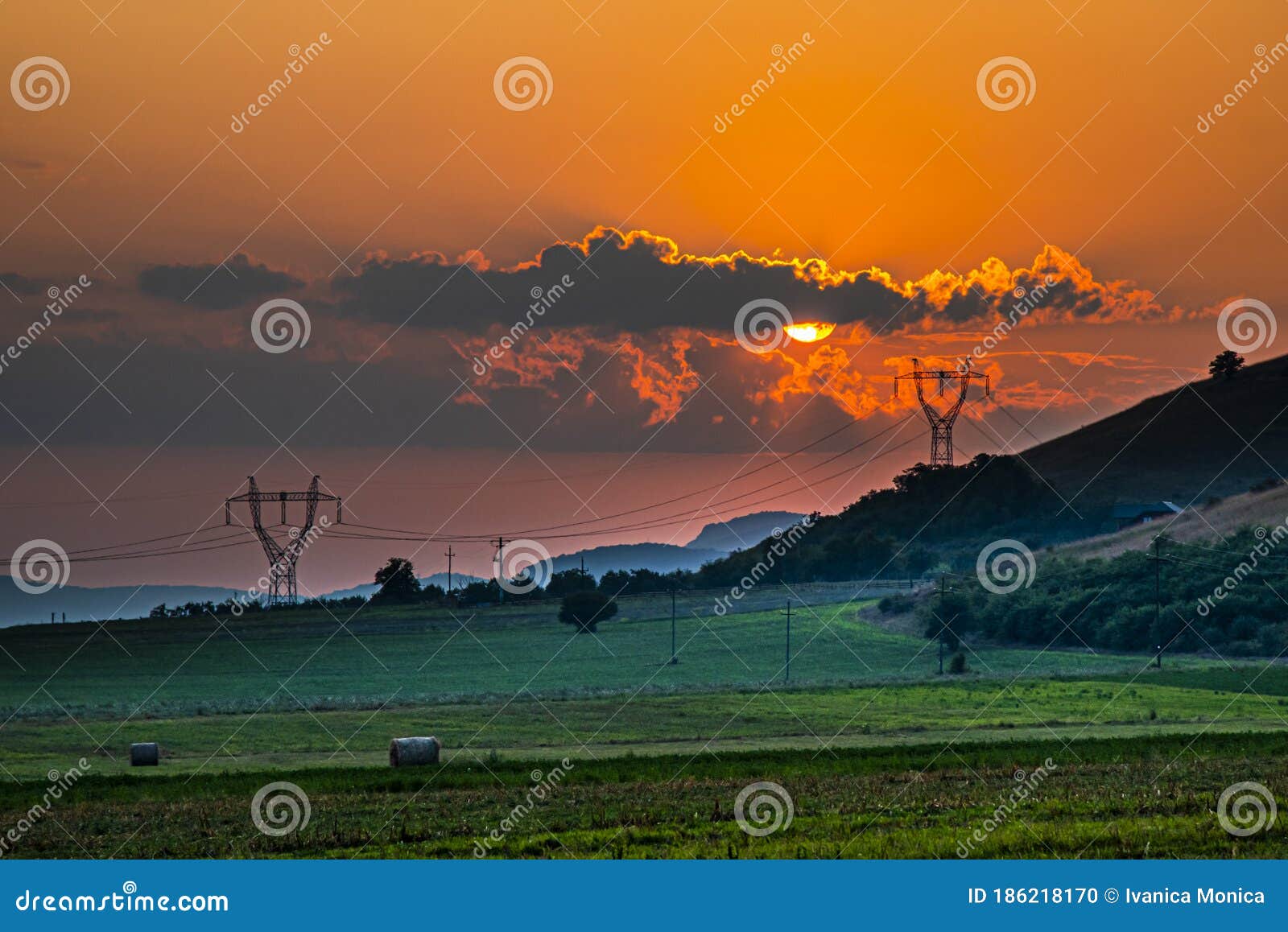 Pylons he Summer at the Sunset Stock Photo - Image of evergreen, storm ...