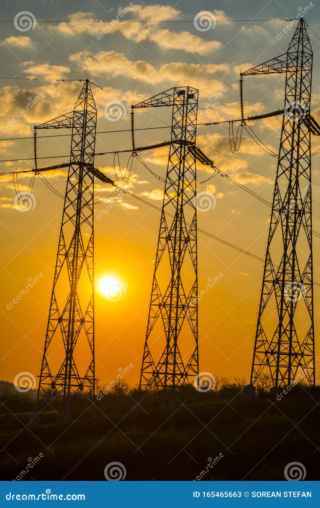 Pylons at the sunrise stock image. Image of equipment - 165465663