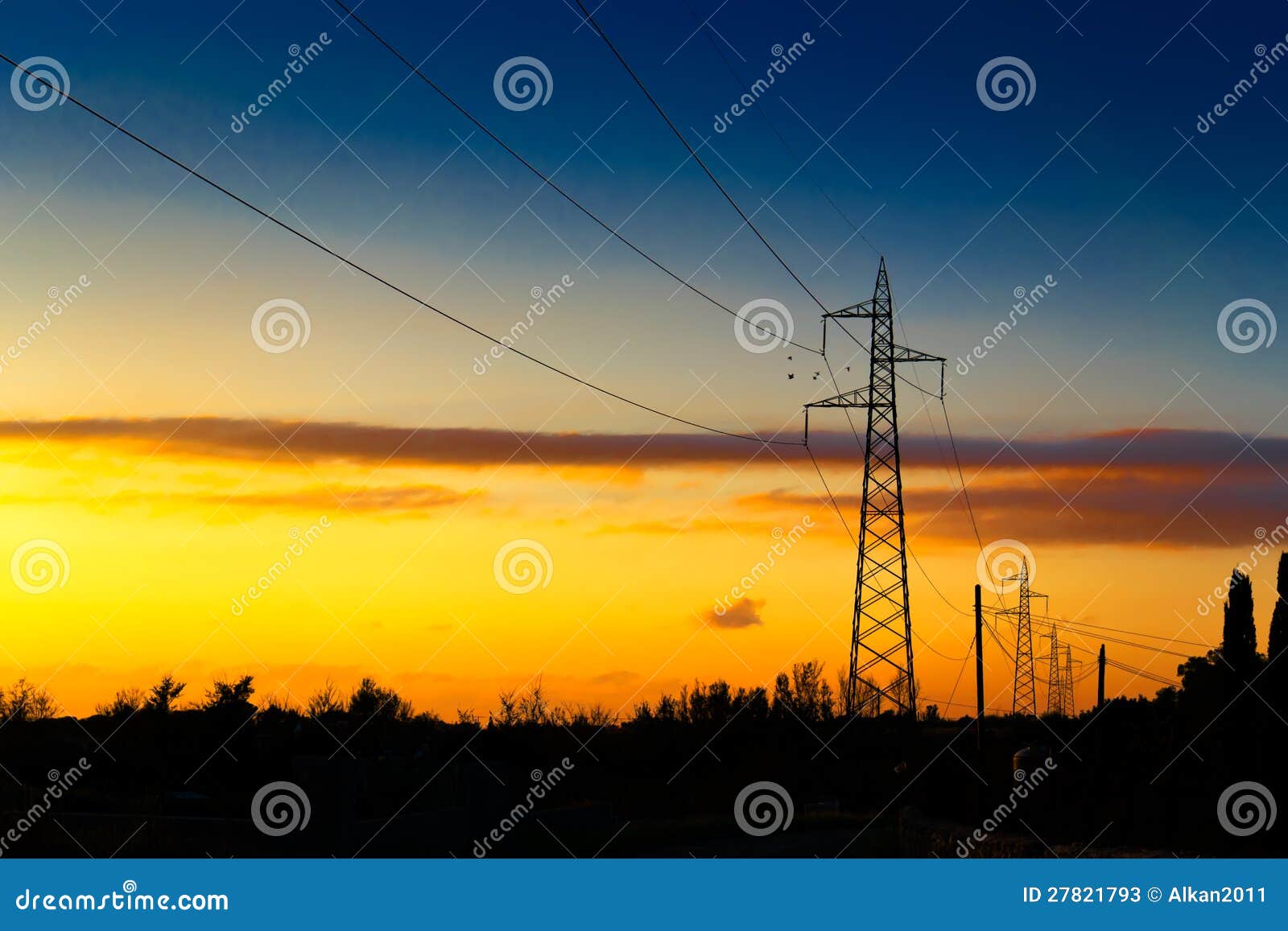 Pylons at sunset stock image. Image of current, line - 27821793