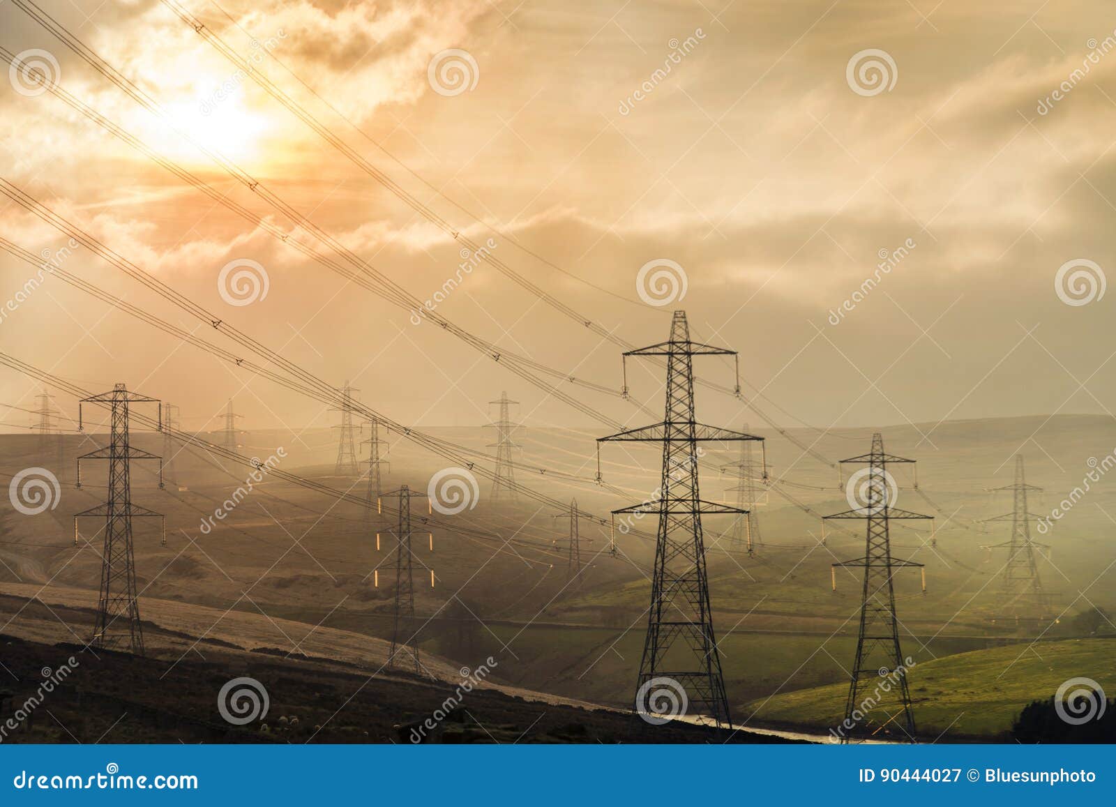 Pylons at sunset stock image. Image of sunset, global - 90444027