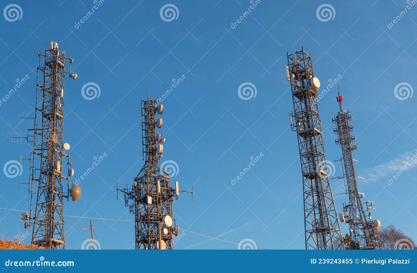Pylons with Telecommunication Repeaters Stock Image - Image of global ...