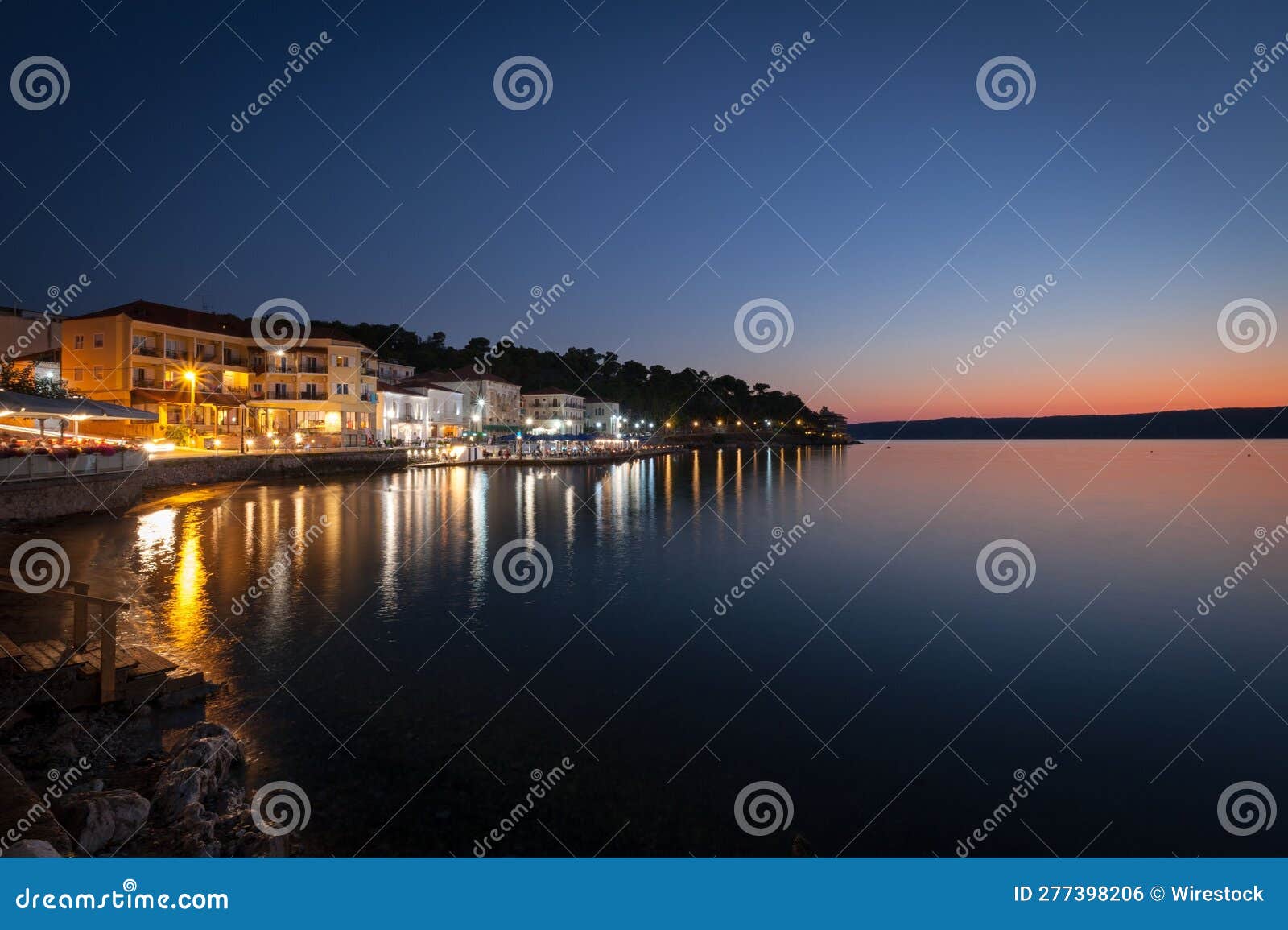 Pylos, Greece by night stock photo. Image of water, architecture ...