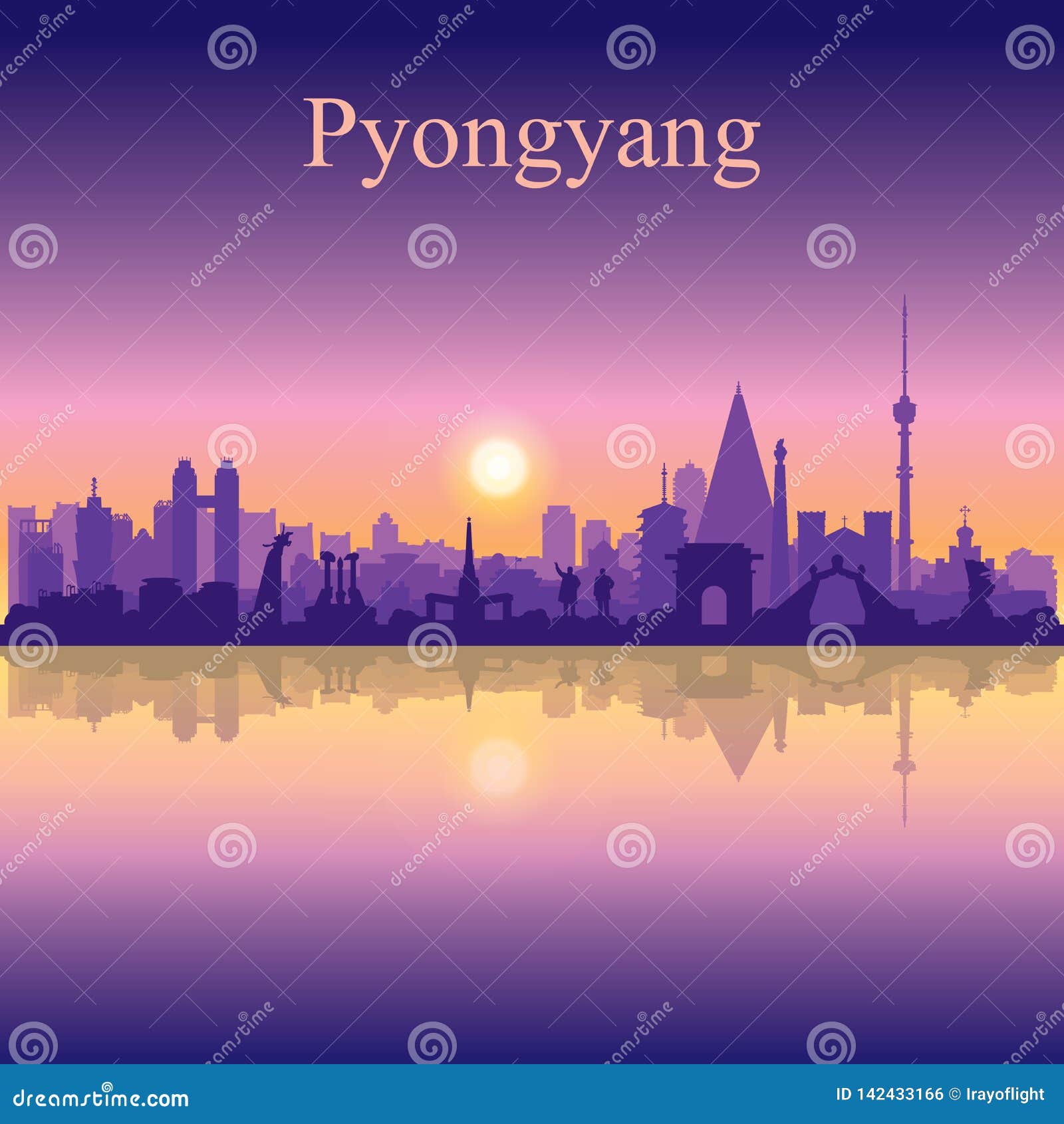 Pyongyang City Skyline Silhouette In Grayscale Vector Illustration ...