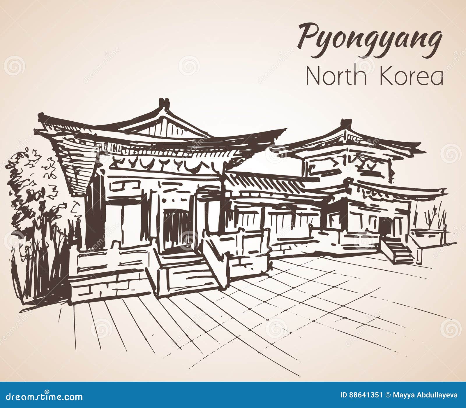 Pyongyang City Skyline Silhouette In Grayscale Vector Illustration ...