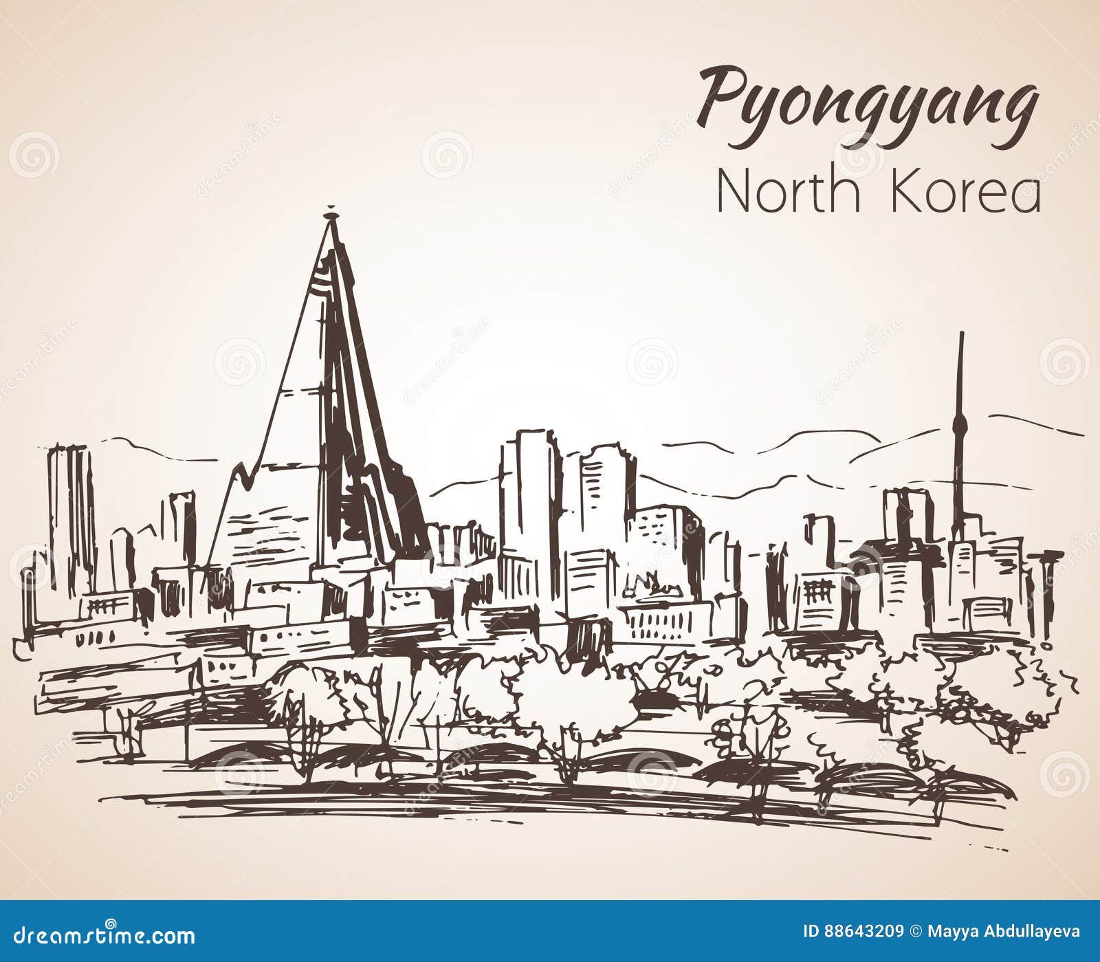 Pyongyang City Sketch. North Korea. Vector Illustration | CartoonDealer ...