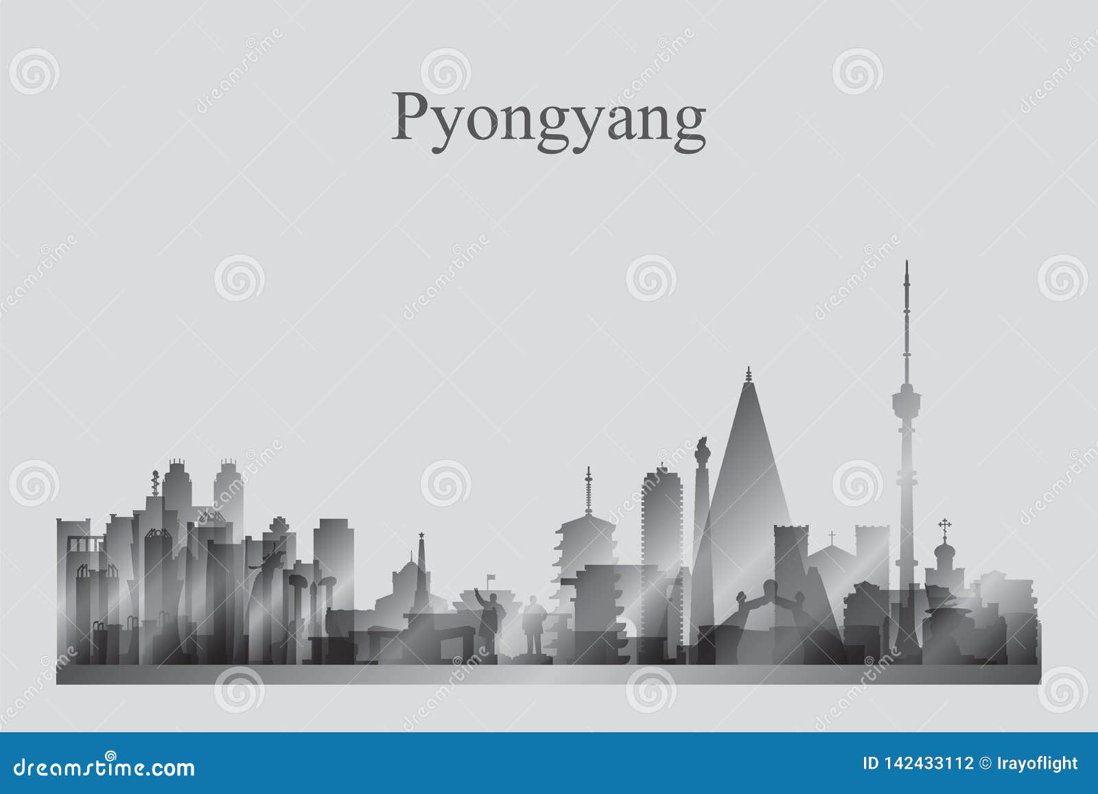 Pyongyang City Skyline Silhouette in Grayscale Stock Vector ...