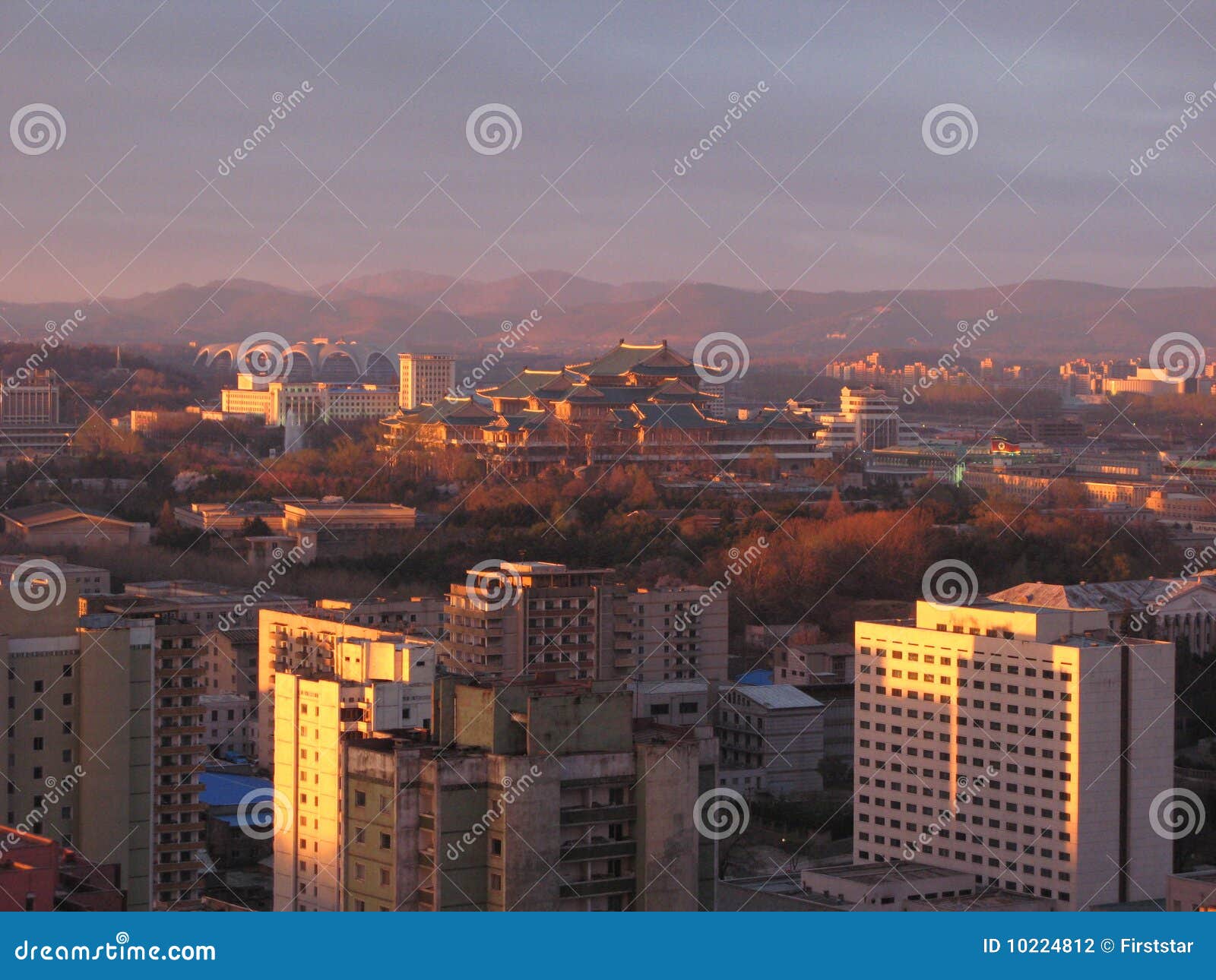 Pyongyang,the Sundown in North Korea. Stock Photo - Image of hotel ...