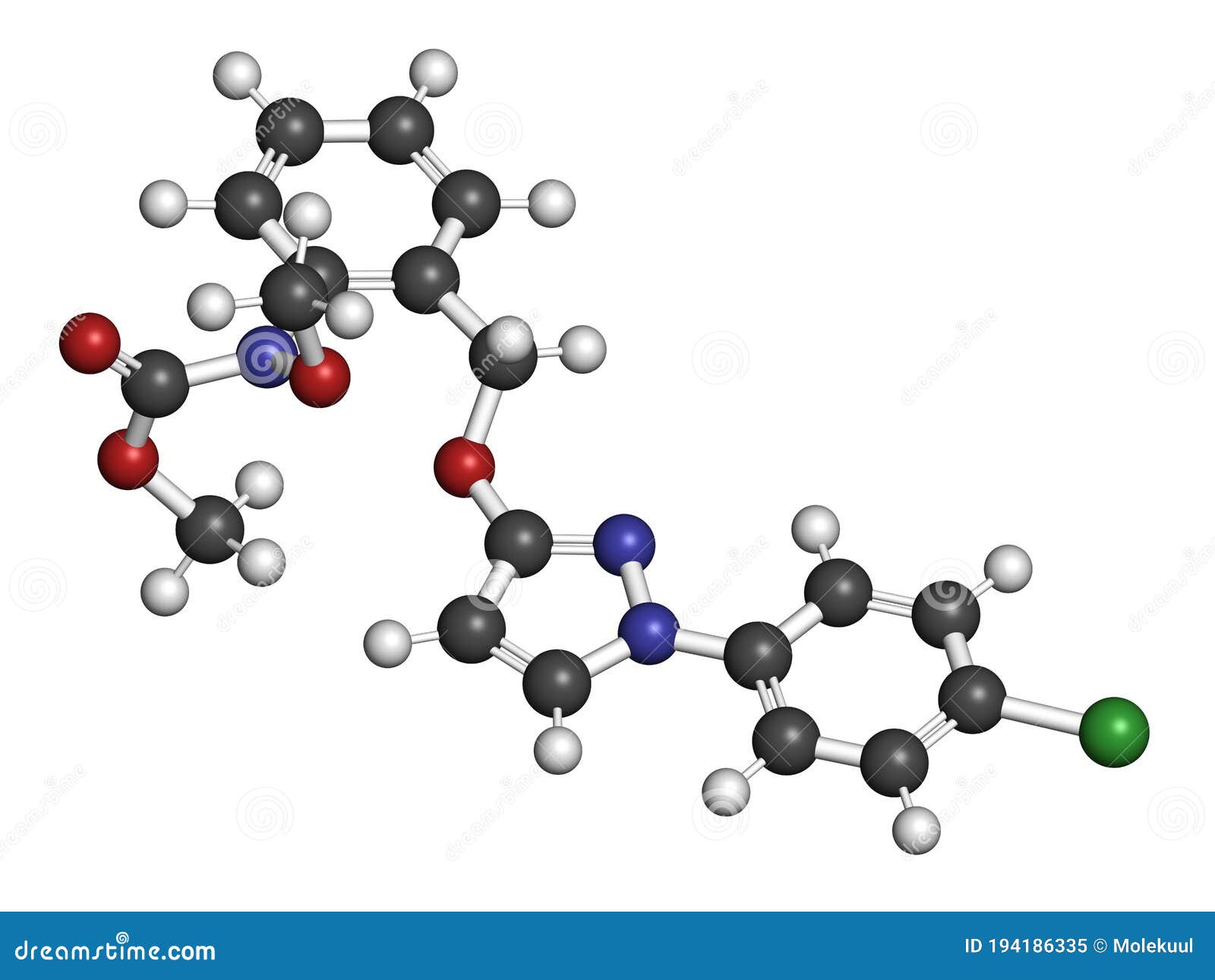 Pyraclostrobin Fungicide Molecule. 3D Rendering. Atoms Are Represented ...