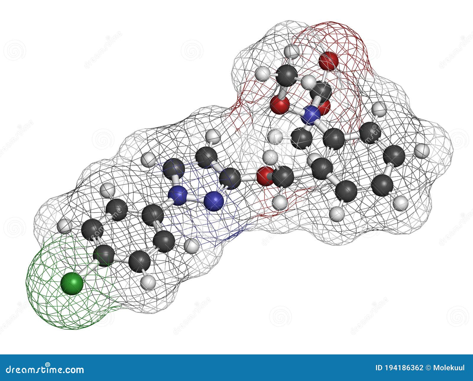 Pyraclostrobin Fungicide Molecule. 3D Rendering. Atoms Are Represented ...