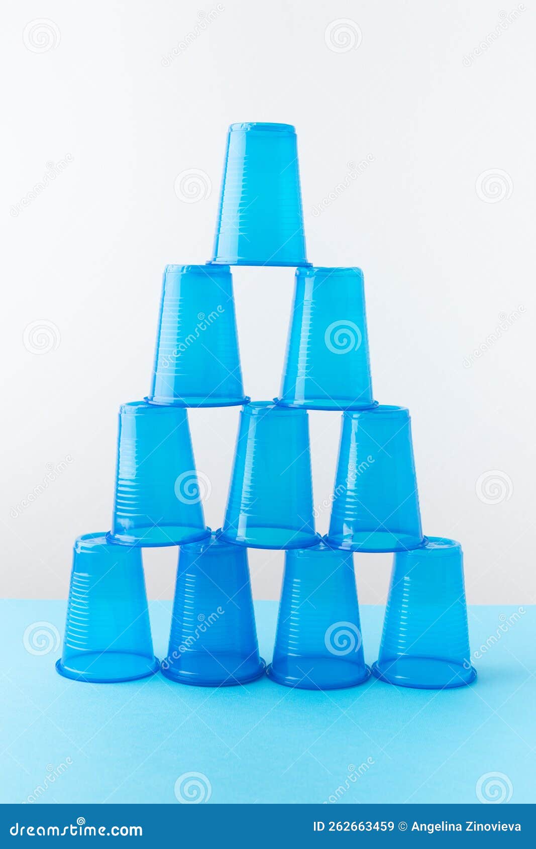 Pyramid of Blue Plastic Cups. Set for Party Stock Image - Image of ...