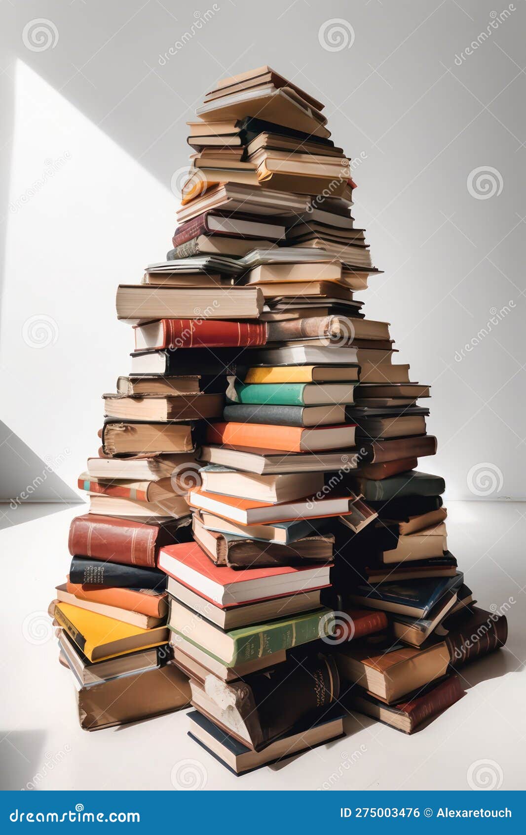 Pyramid of Books Lying on the Floor on a Light Background Stock ...