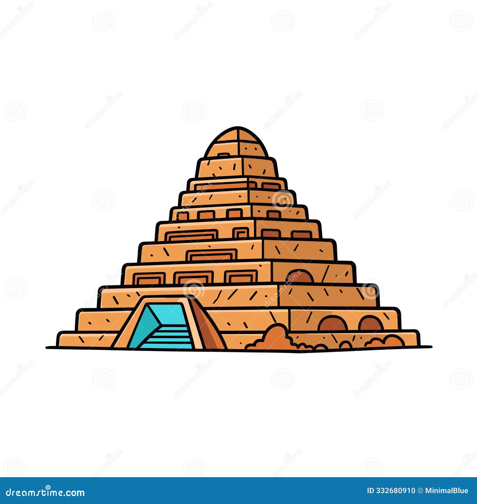 Pyramid Cartoon Illustration with Blue Entrance and Steps Stock ...