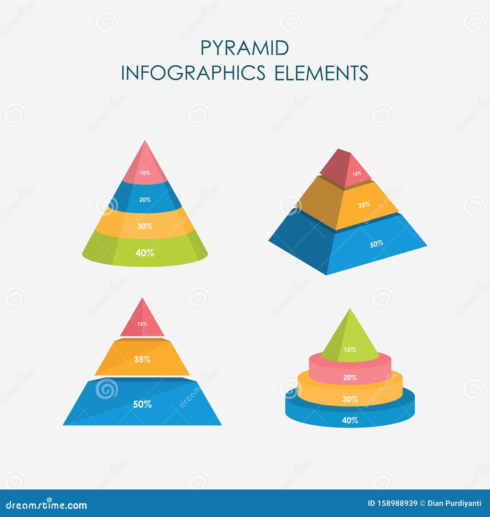 Pyramid Chart Infographics Elements 3D Set Vector Flat Design, Sign ...