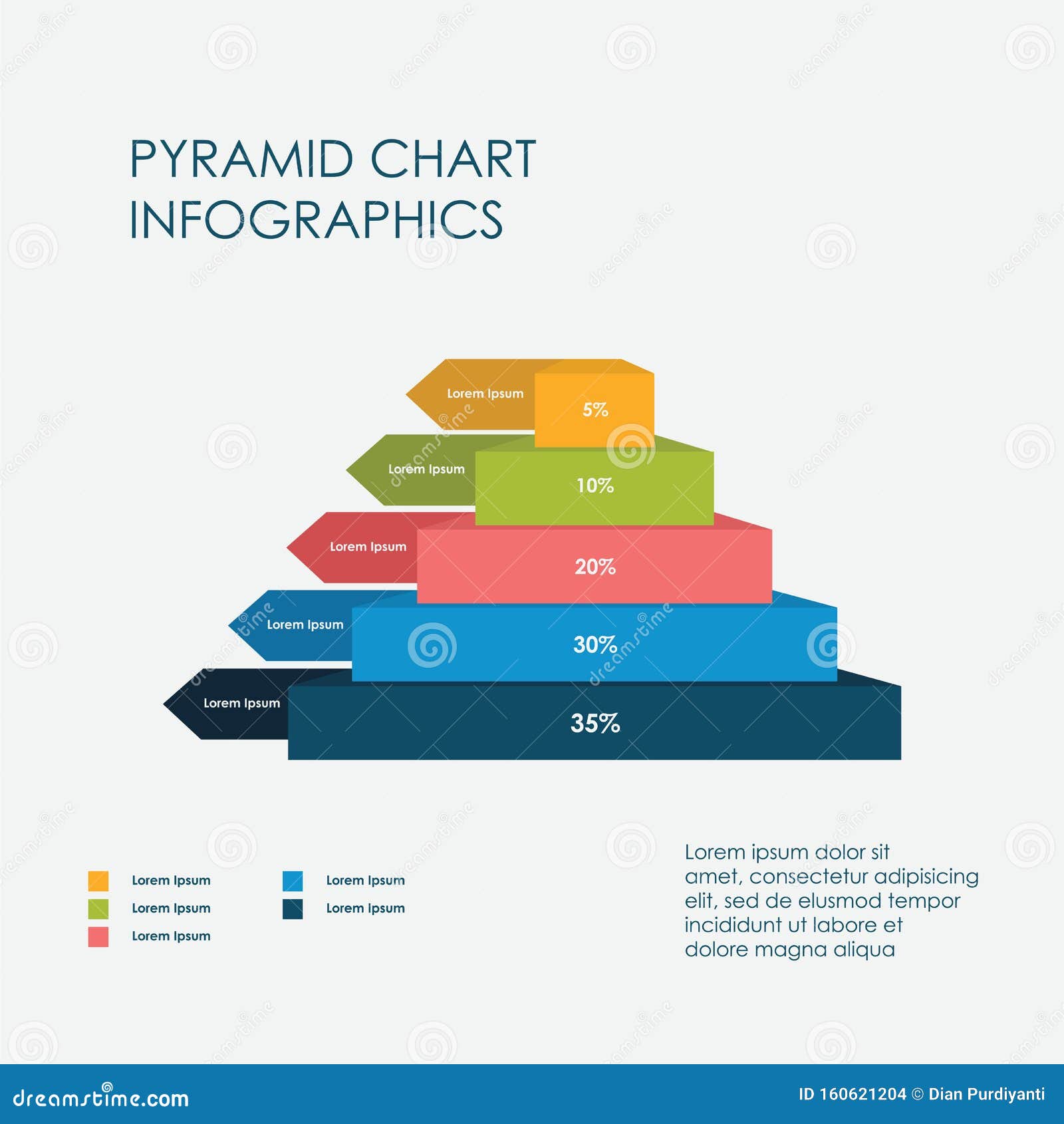 Pyramid Chart Infographics Elements 3D Vector Flat Design, Sign, Icon ...