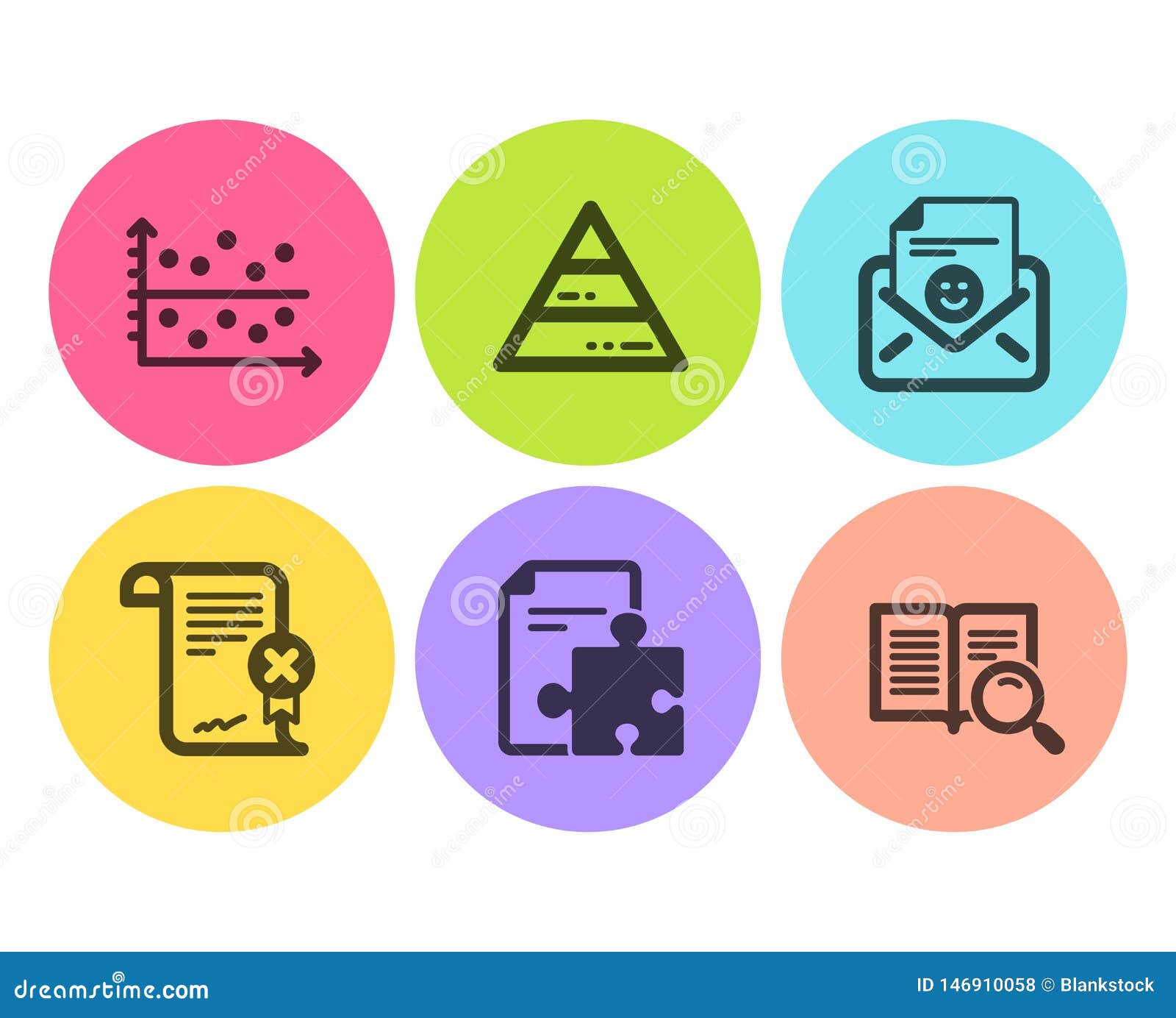 Pyramid Chart, Strategy and Reject Certificate Icons Set. Dot Plot ...