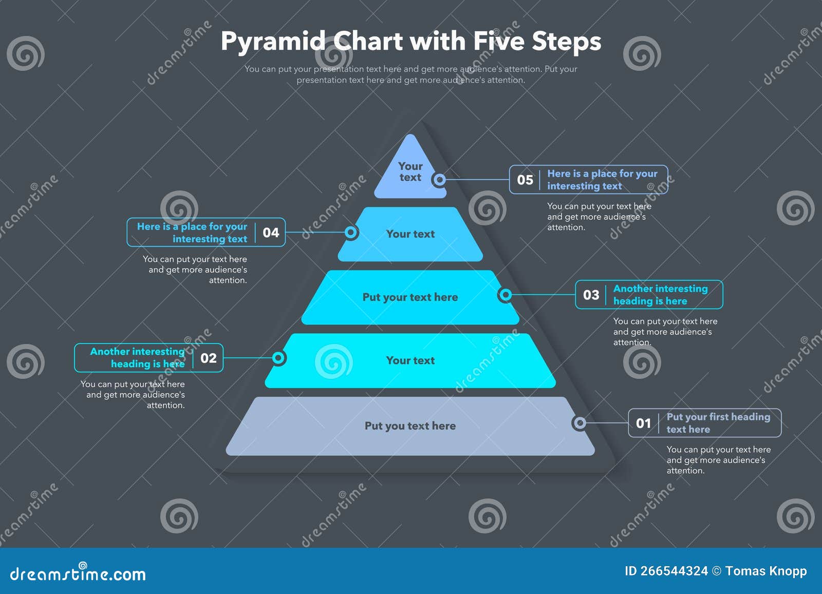 Pyramid Chart Template with Five Colorful Steps - Dark Version Stock ...