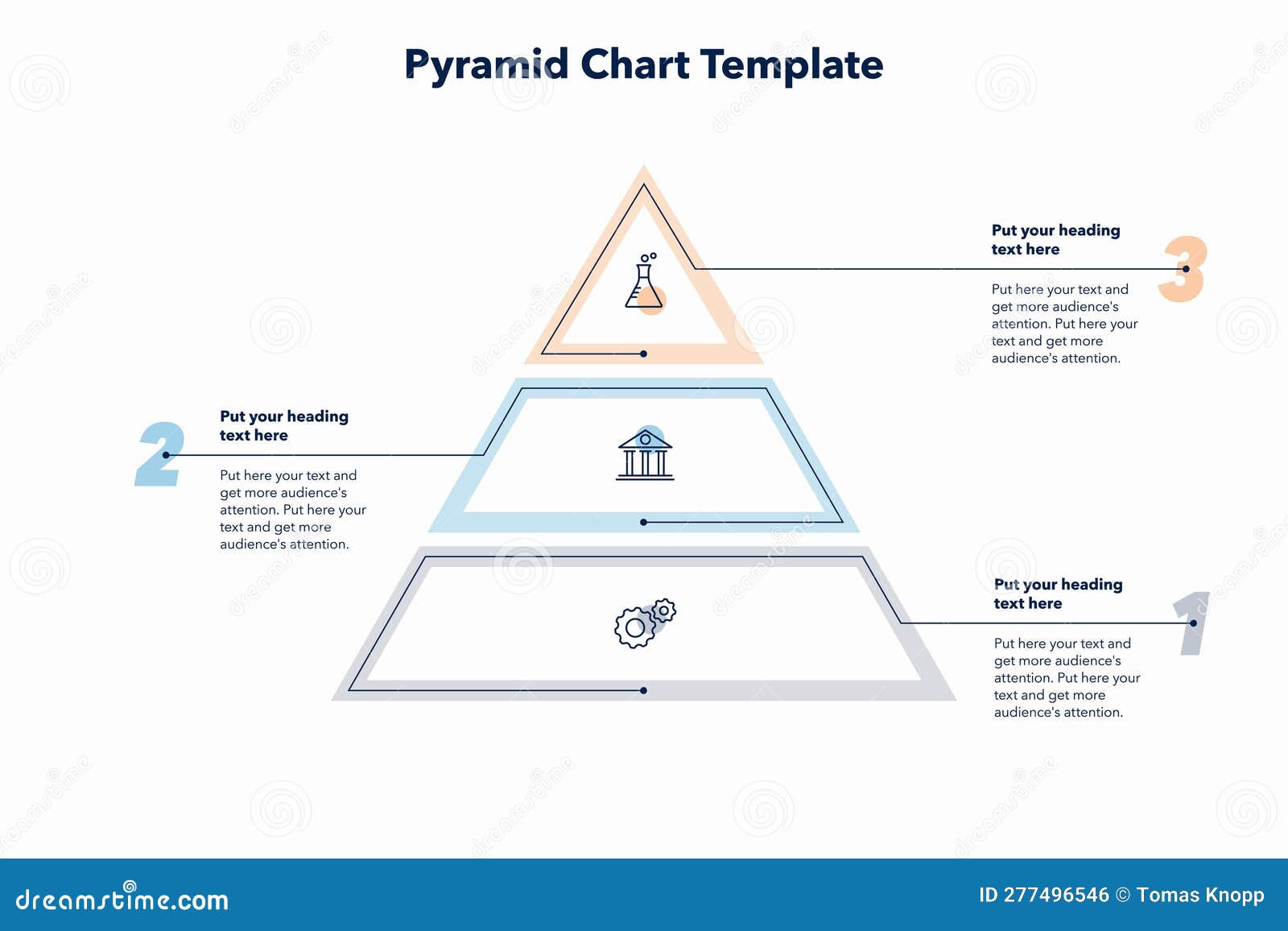 Pyramid Chart Template with Three Colorful Steps Stock Vector ...