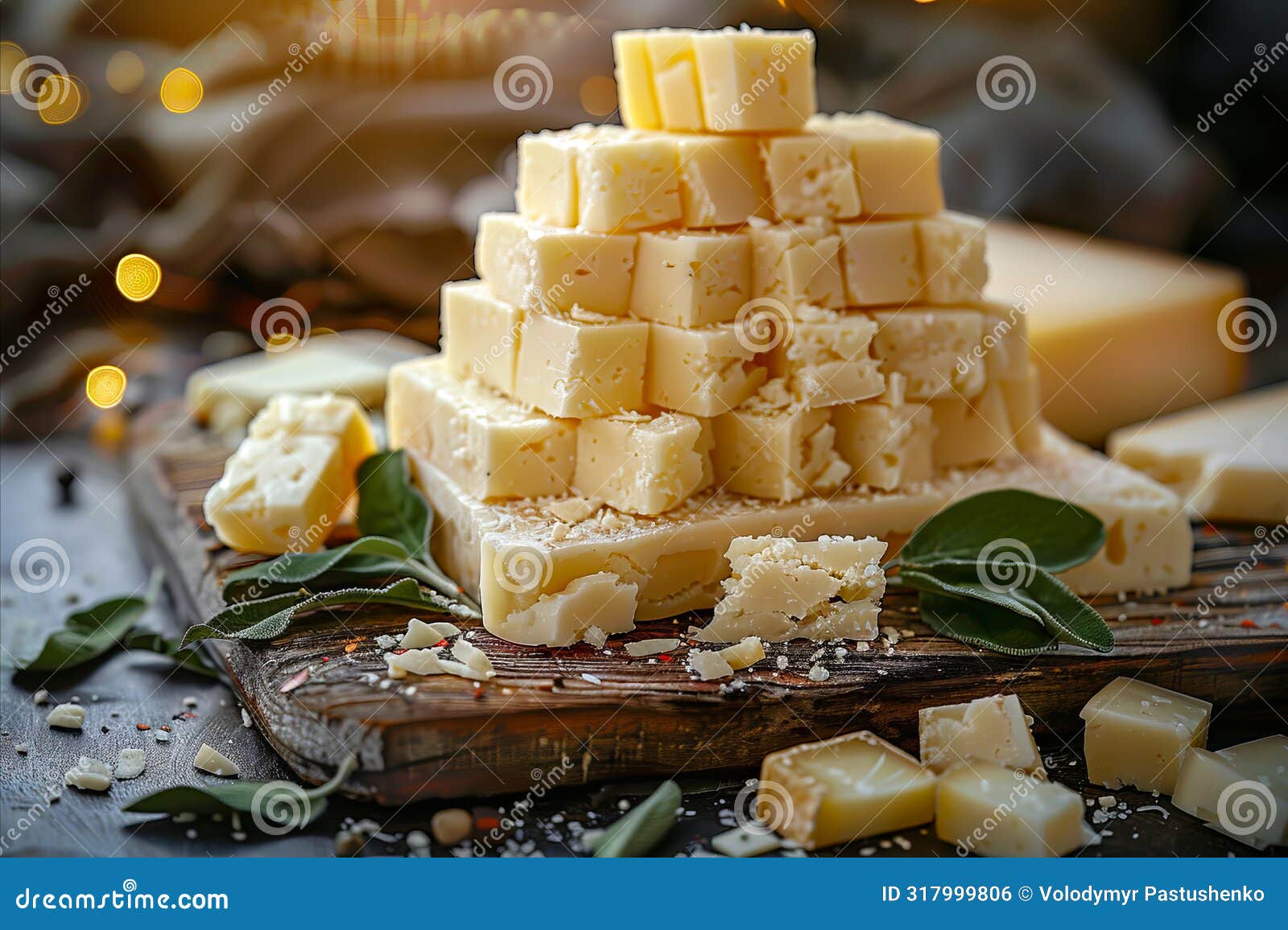 A Pyramid of Cheese with Leaves on Top Stock Photo - Image of dairy ...