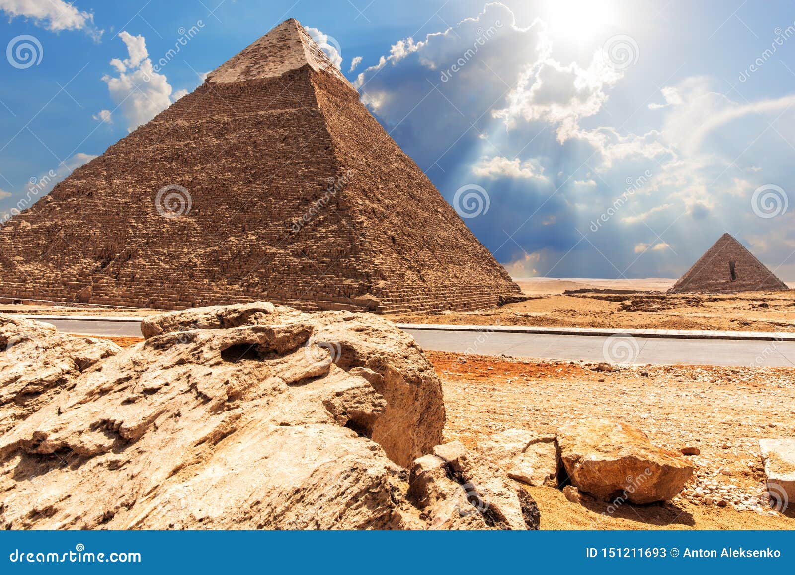 The Pyramid of Chephren, the Pyramid of Menkaure, View from the Road in ...