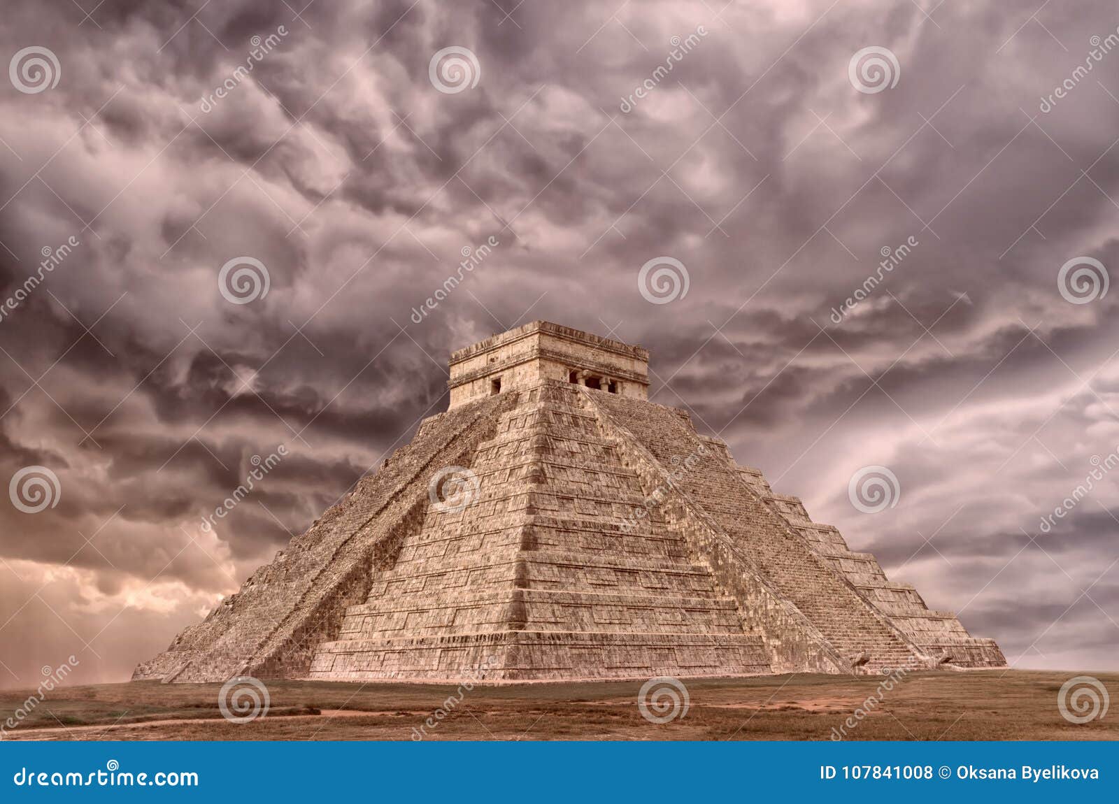 Temple Of Kukulkan, Pyramid In Chichen Itza, Yucatan, Mexico. Royalty ...