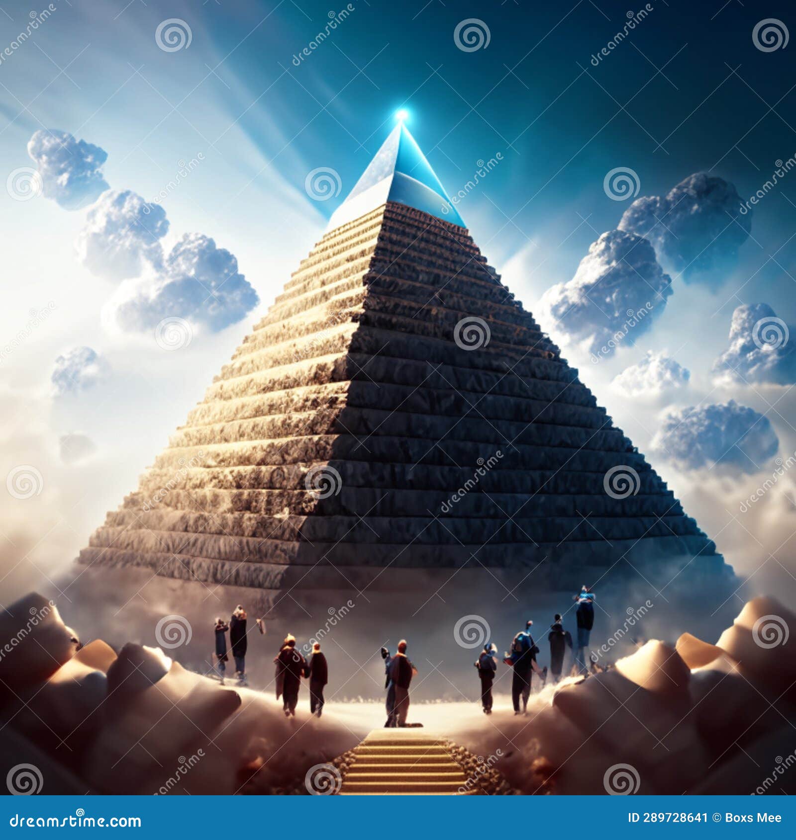 Pyramid in the Clouds on a Blue Background. 3d Rendering AI Generated ...