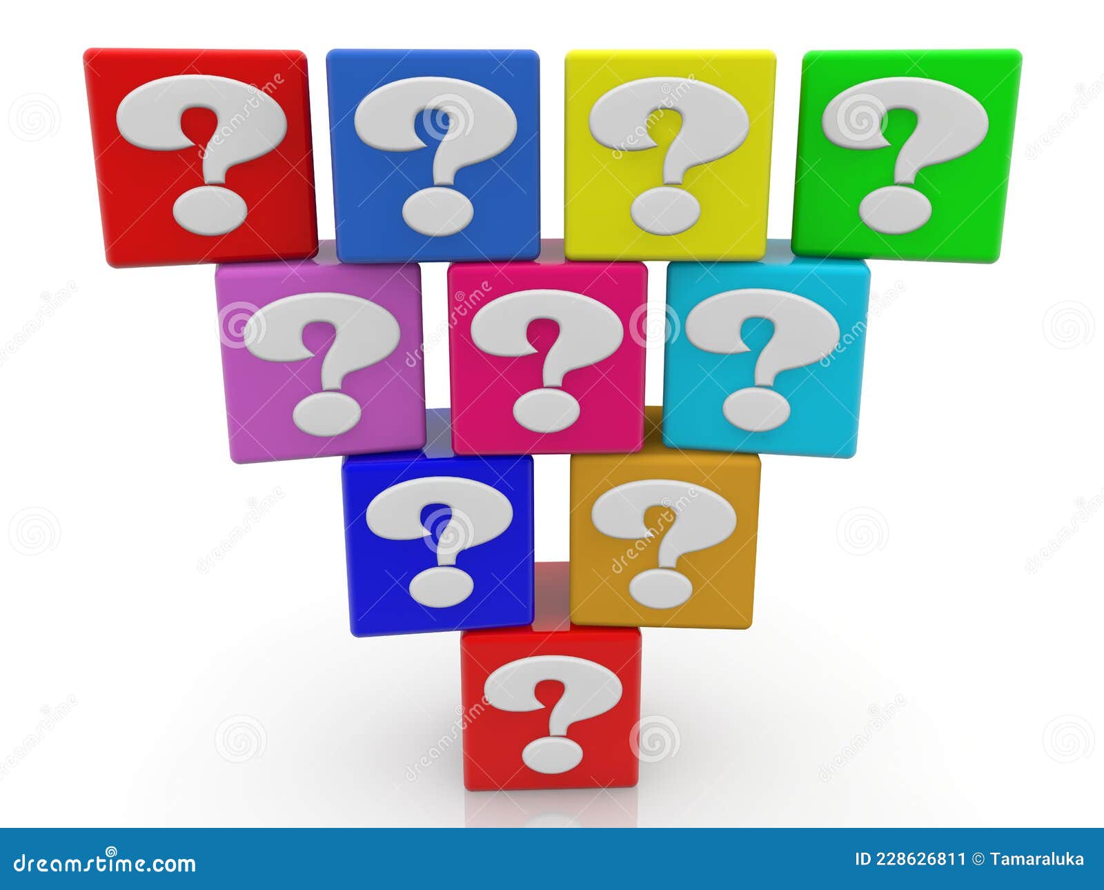 Pyramid of Colored Toy Blocks with White Question Marks Stock ...