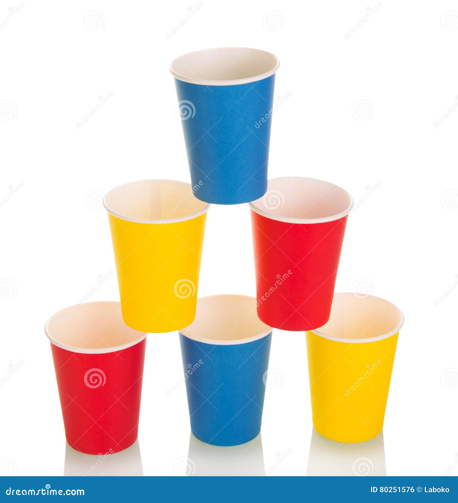 Pyramid of Colorful Disposable Paper Cups Isolated on White. Stock ...