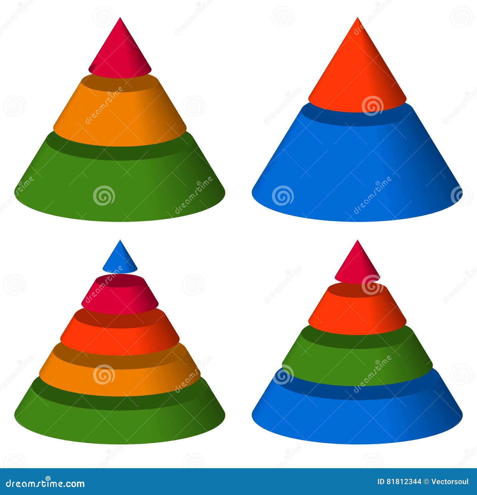Pyramid, Cone Charts. 3-2-5-4 Levels. Multilevel Triangle 3d Graphs ...
