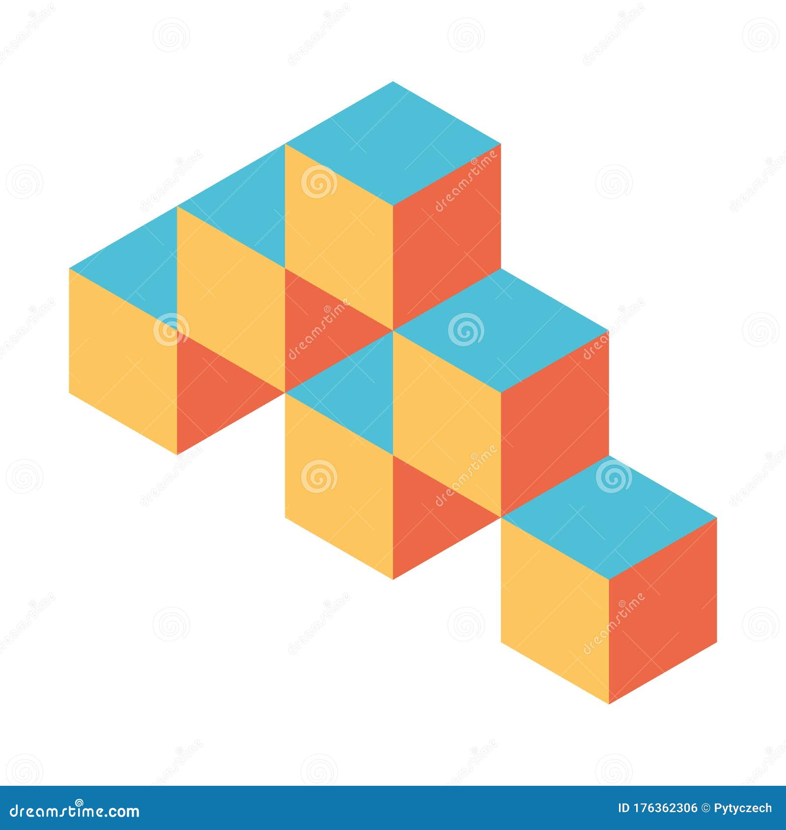 Pyramid of Cubes in 3 Retro Colors. Isometric 3D Vector Object Stock ...