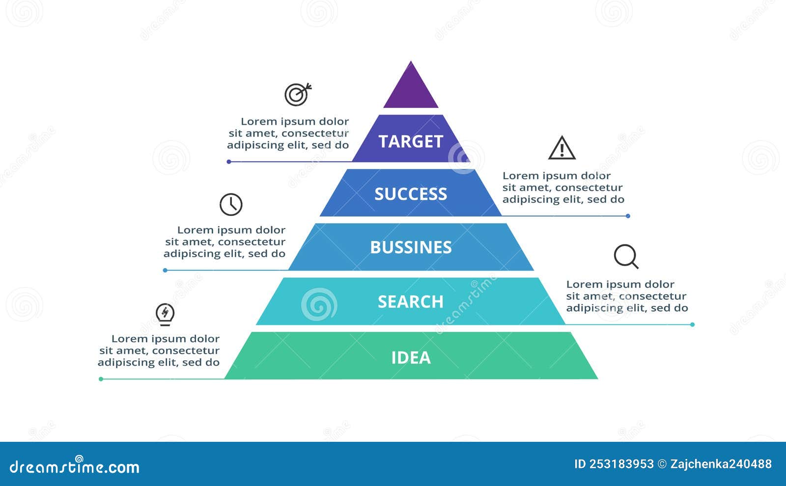 Pyramid with 5 Elements, Infographic Template for Web, Business ...