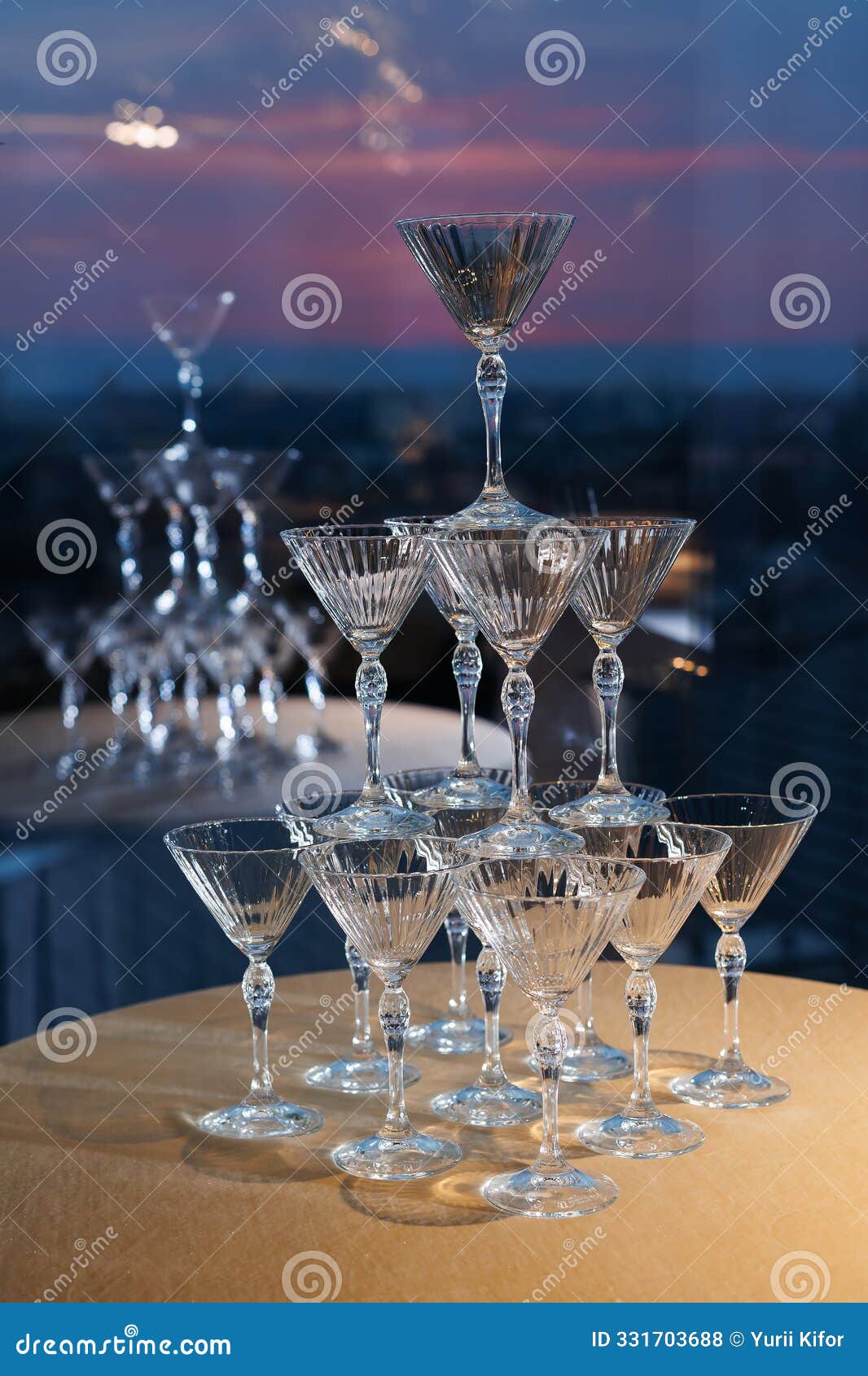 Pyramid Of Wine Glasses Filled With White And Red Champagne At Festive ...