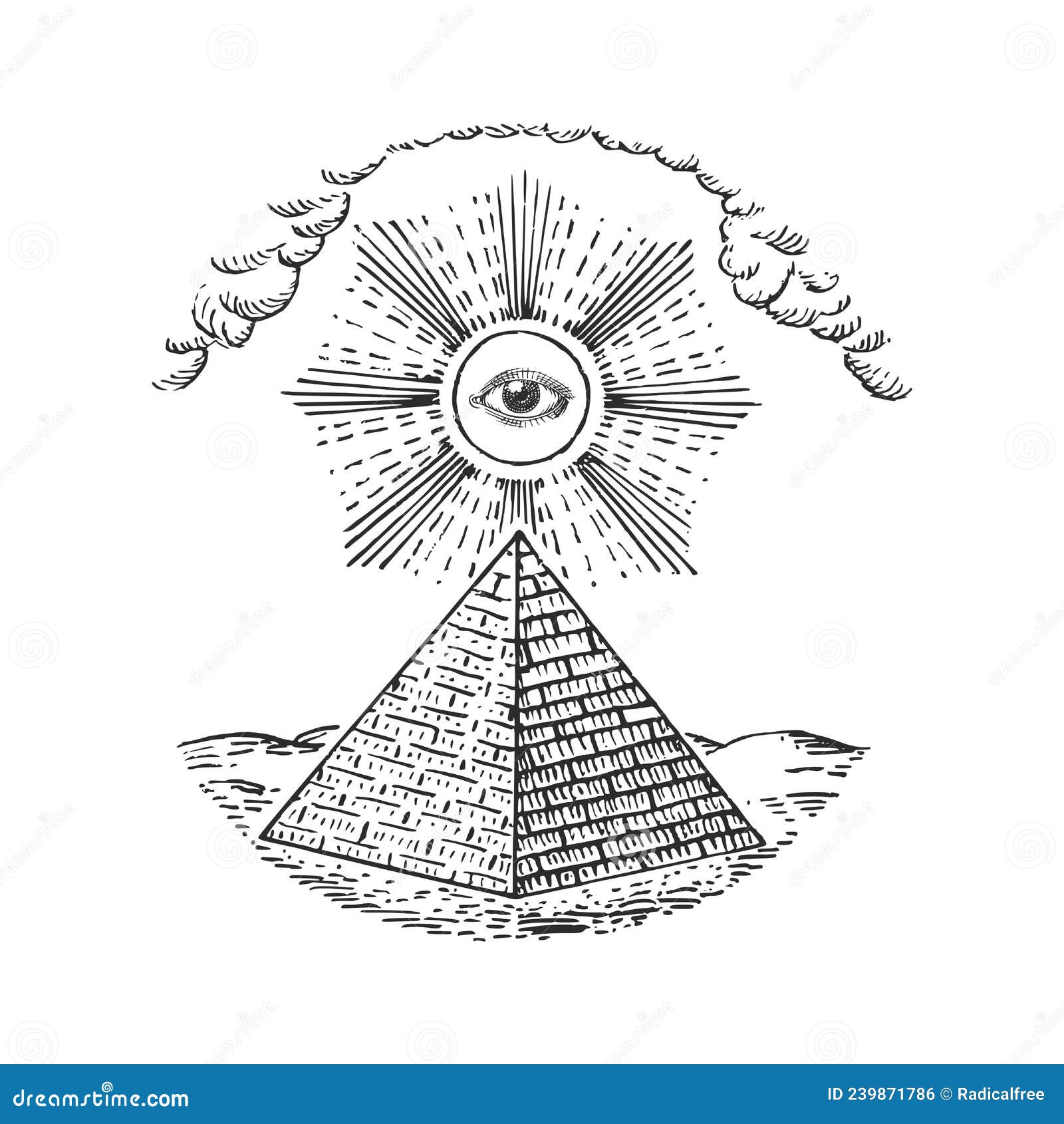 Pyramid and Eye of Providence in Engraving Style. Stock Illustration ...