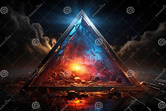 A Pyramid with a Fire Inside of it. Stock Photo - Image of blue ...
