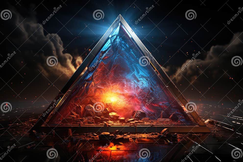 A Pyramid with a Fire Inside of it. Stock Photo - Image of blue ...