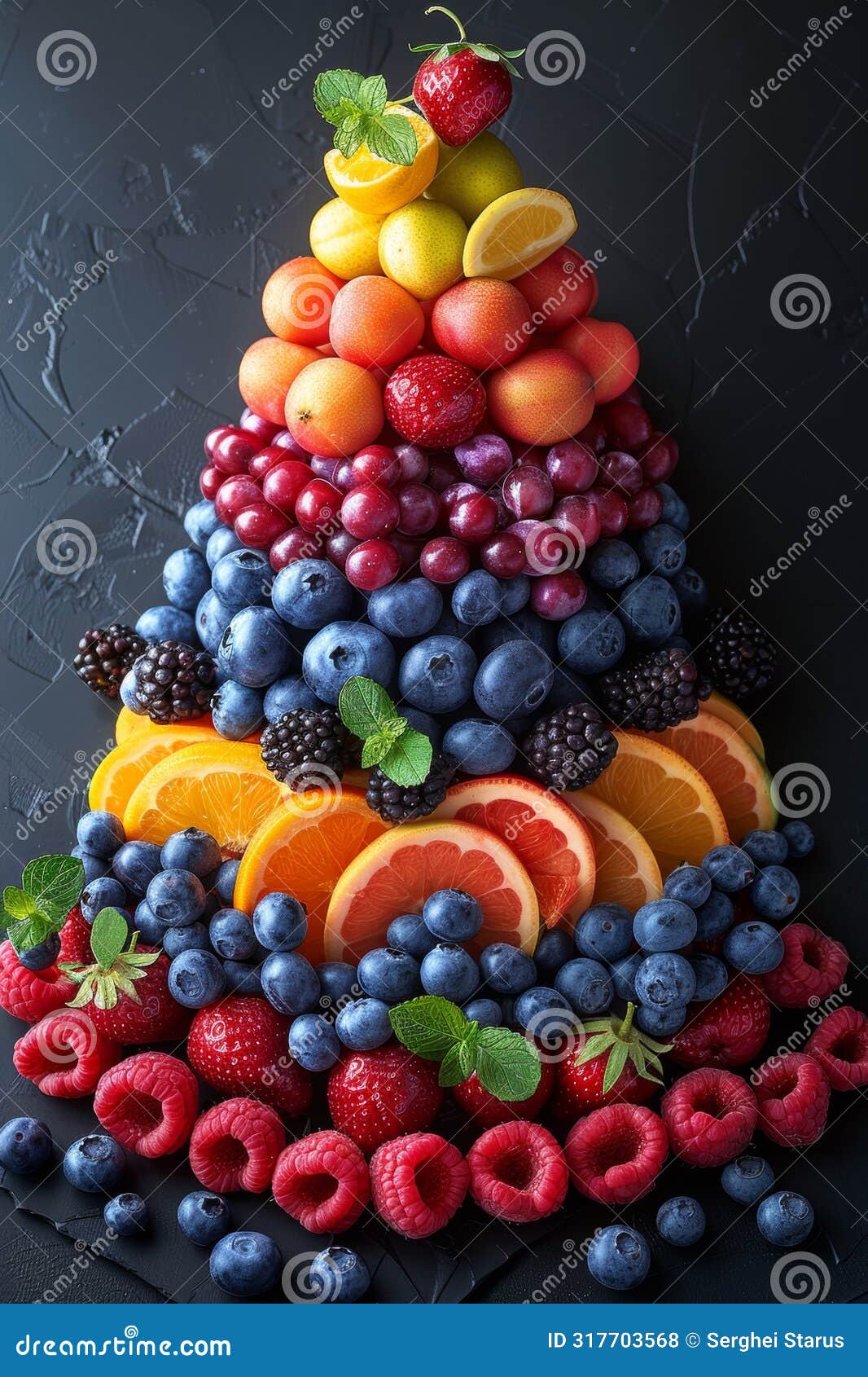 A Pyramid of Fruit Arranged in a Triangle Shape on Top of Each Other ...