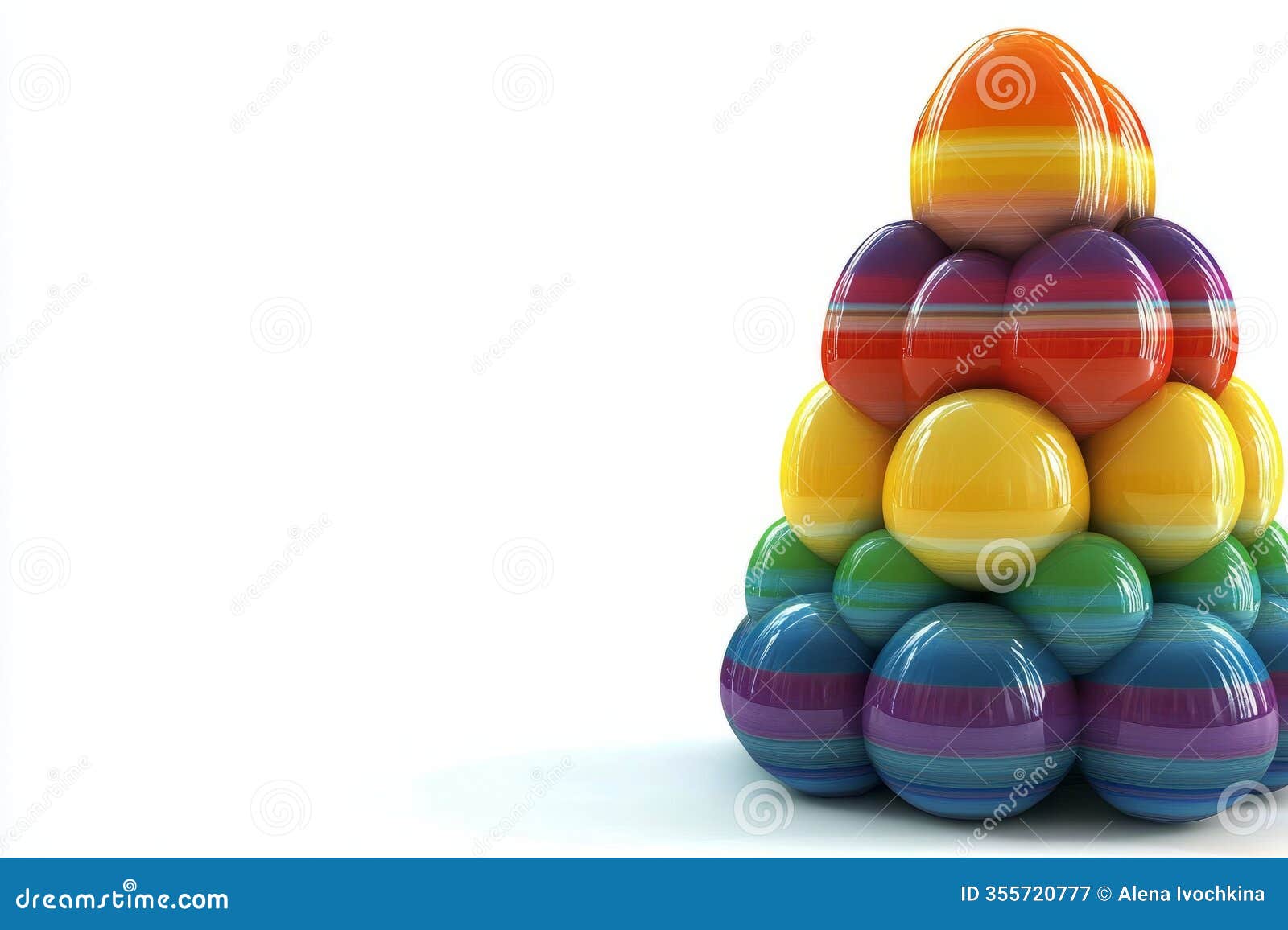 Pyramid of Glossy, Multicolored Spheres Arranged in a Triangular Shape ...
